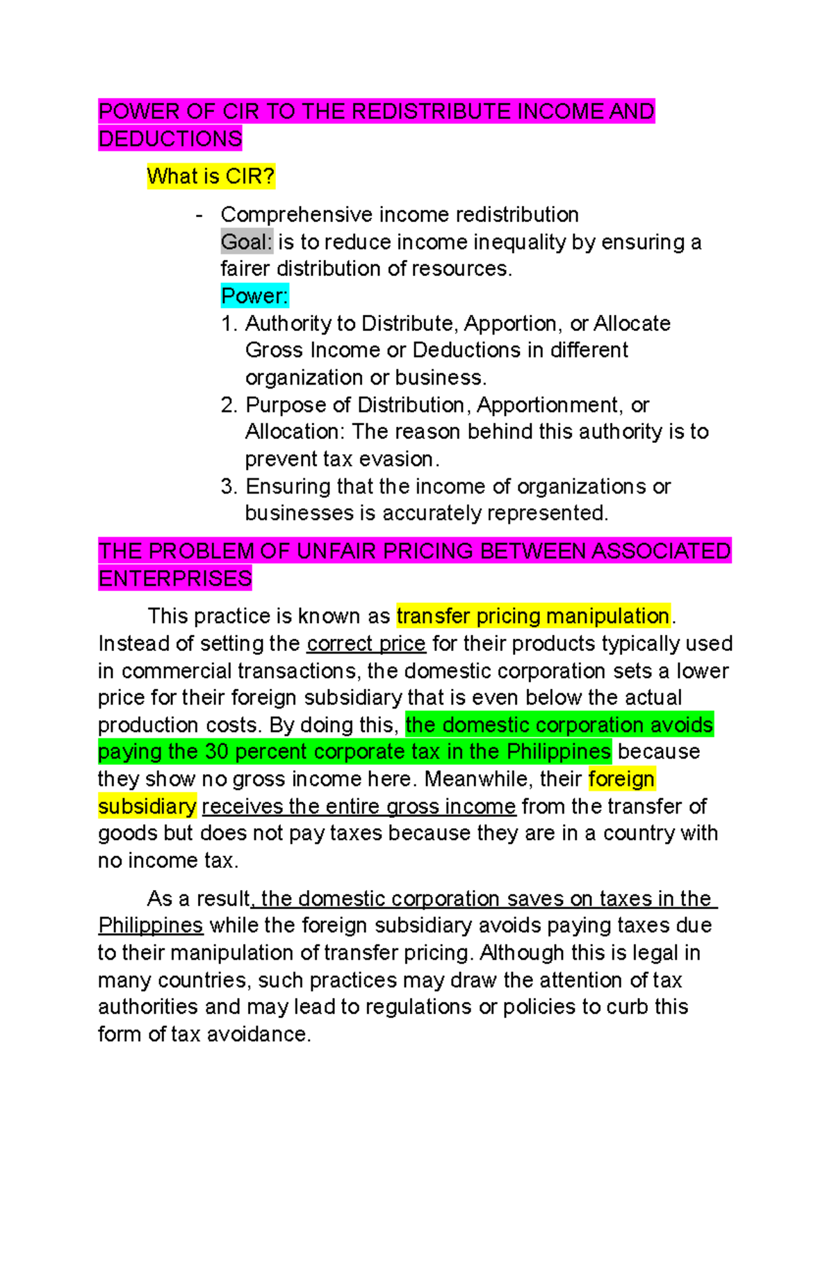 Power OF CIR TO THE Redistribute Income AND Deductions - POWER OF CIR ...