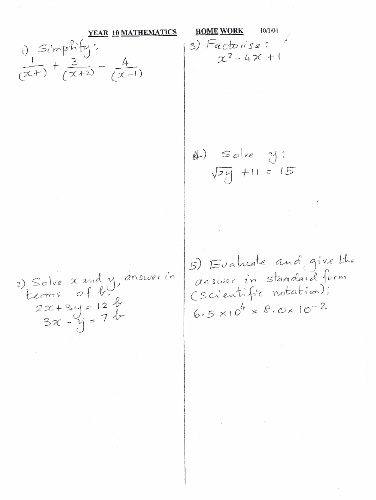 10,1,4 - year 10 math - YEAR 10 MATHEMATICS t) 5,'yn rt'fJ "- ~ ~ 3 ...