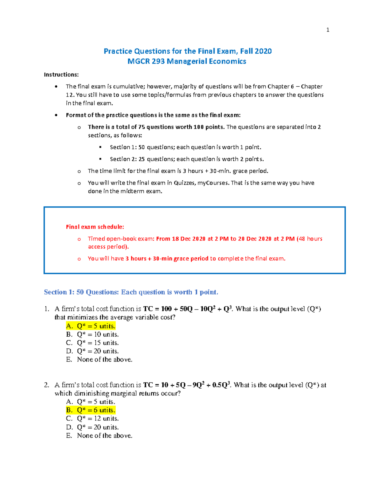 Practice Multiple-Choice Questions for the Final Exam (Fall 2020 ...