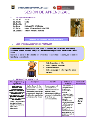 Sesion 03-11-2022 - Sesión de aprendizaje - SESIÓN DE APRENDIZAJE DATOS INFORMATIVOS: 1. I. Nº ...