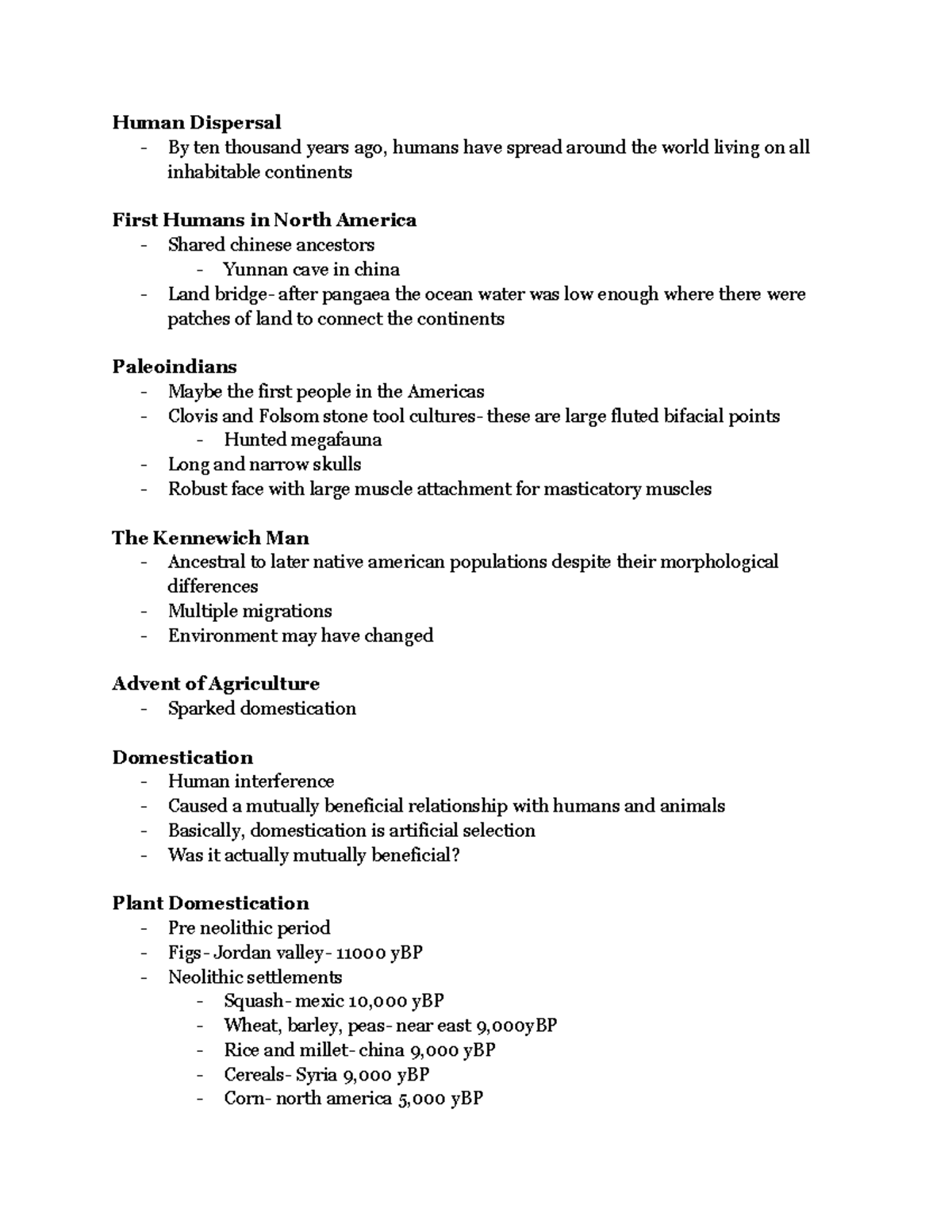Anthropology Lecture notes 6 - Human Dispersal - By ten thousand years ...