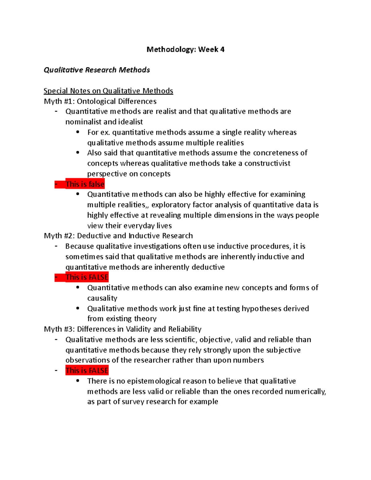 Methodology Week 4 - Lecture notes 4 - Methodology: Week 4 Qualitaive ...