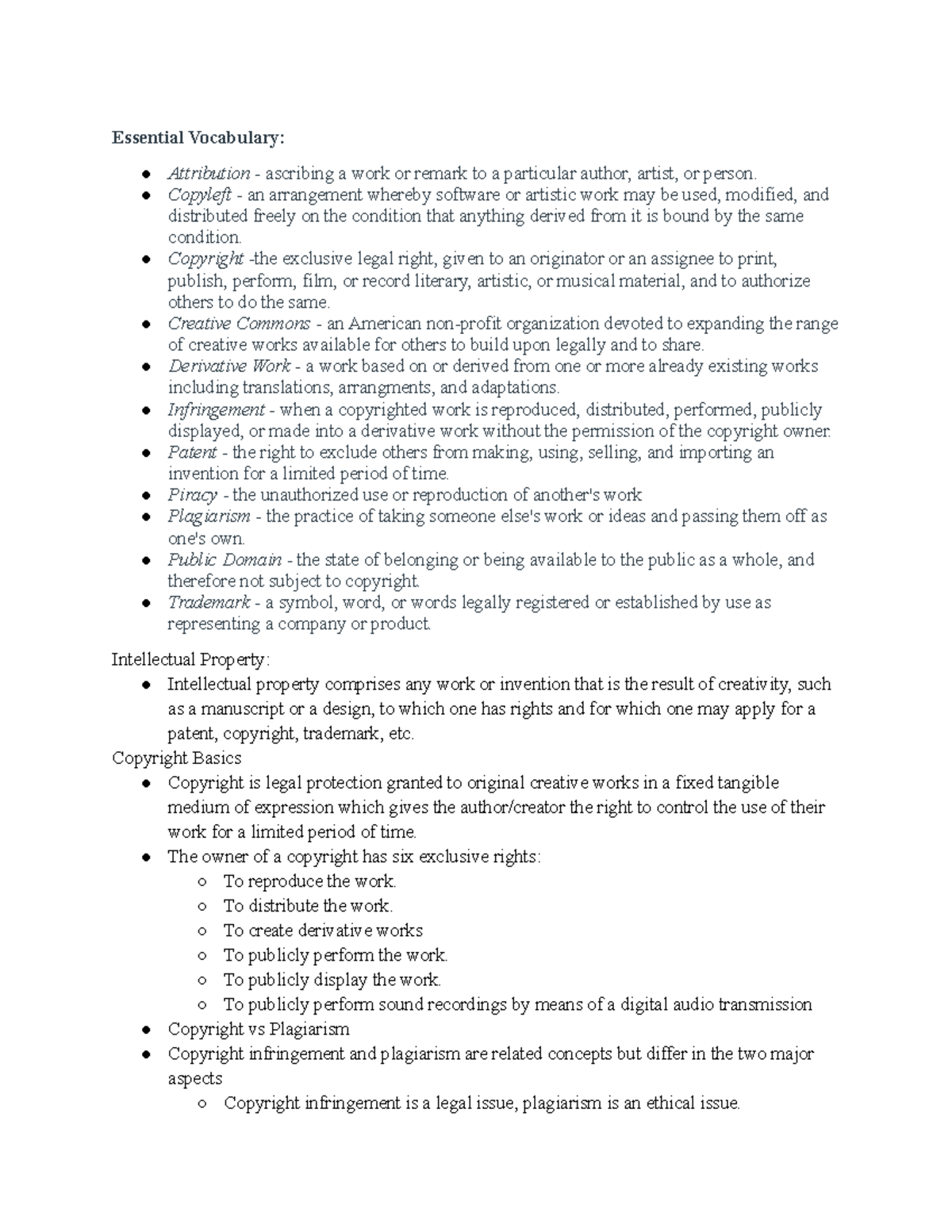 Module 11 Intellectual Property - Essential Vocabulary: Attribution ...