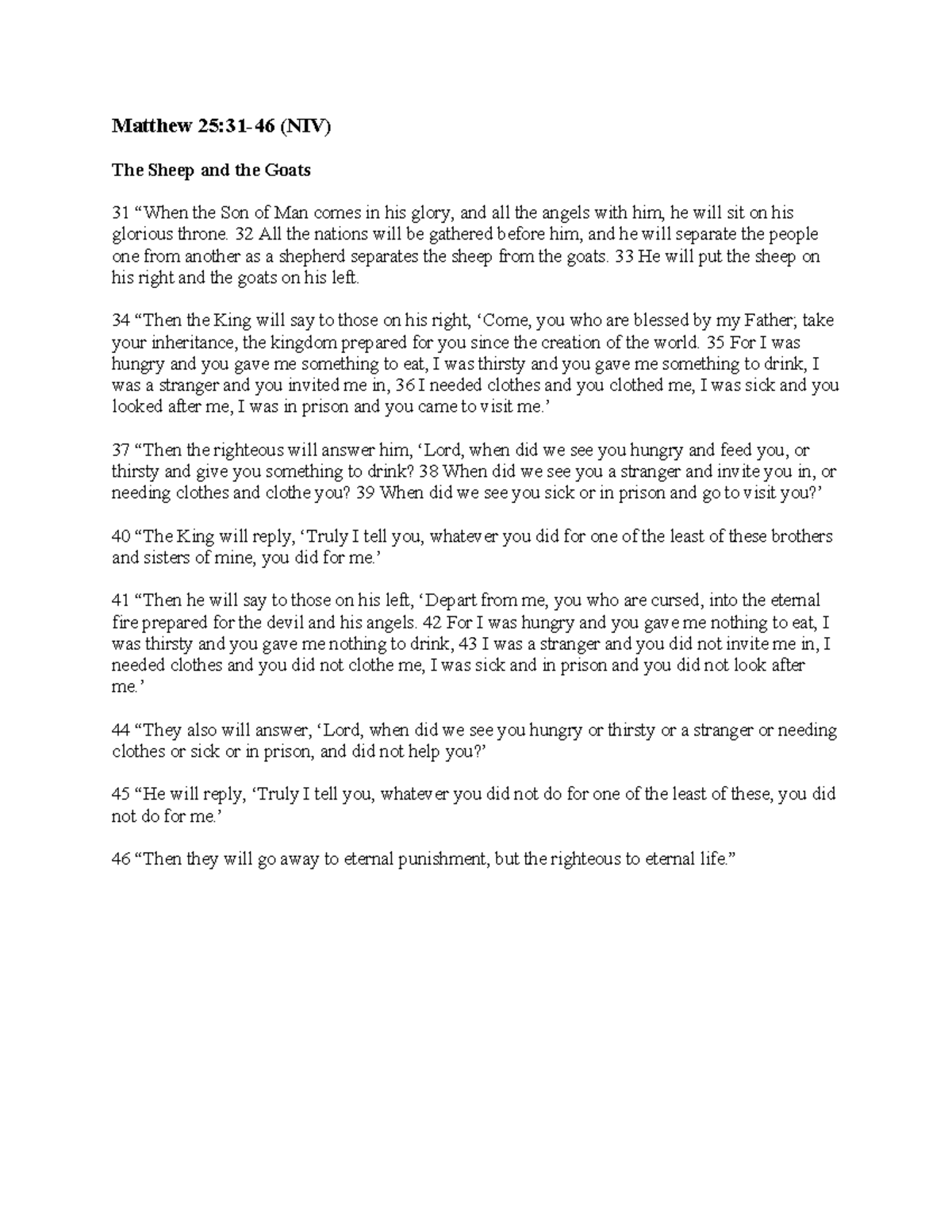 Matthew 25 - methodist prniciples - Matthew 25:31-46 (NIV) The Sheep ...