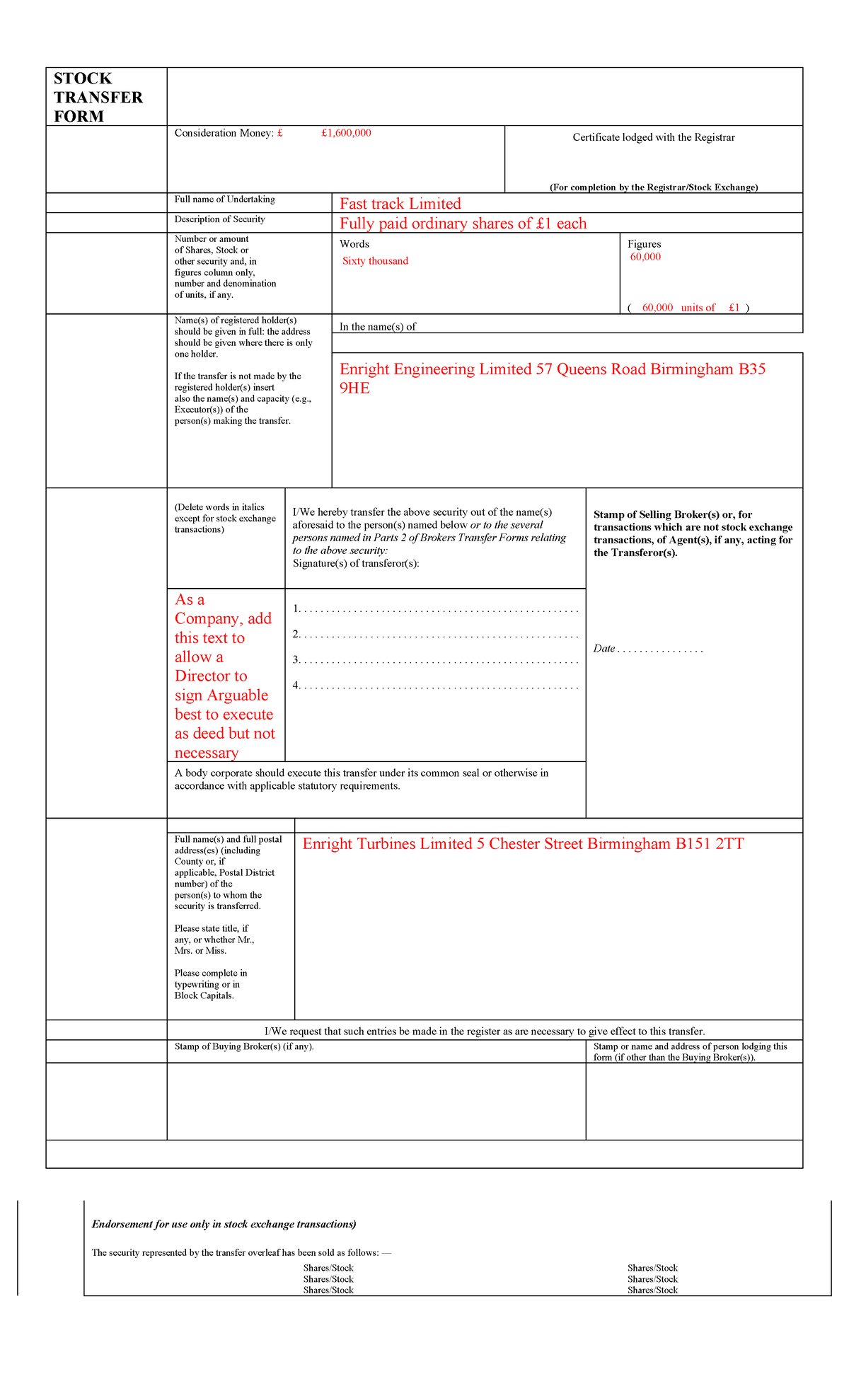 Ws15- stock transfer form - Endorsement for use only in stock exchange ...