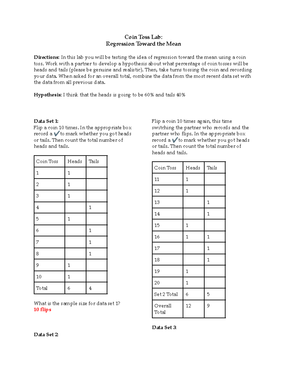 Copy of Coin Toss Lab - n?A - Coin Toss Lab: Regression Toward the Mean ...