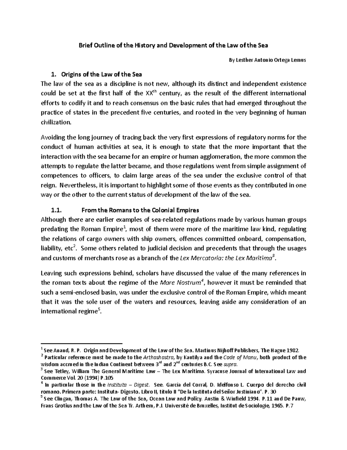 Brief Outline of the History and Develop - Origins of the Law of the ...