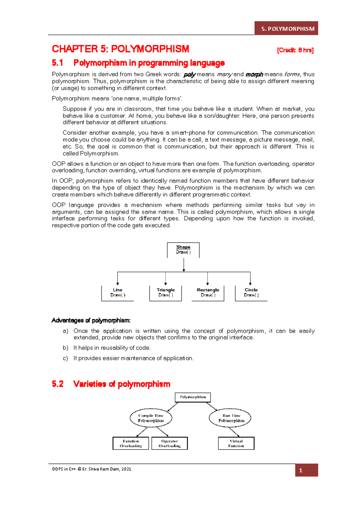 Polymorphism - aaa - CHAPTER 5: POLYMORPHISM [Credit: 8 hrs] 5 Polymorphism in programming ...