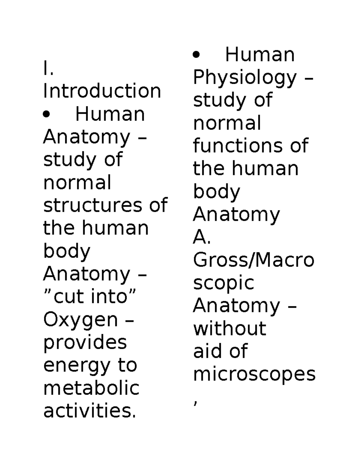 ANPH-111- Reviewerrrrrrrrrrr - I. Introduction Human Anatomy – study of ...