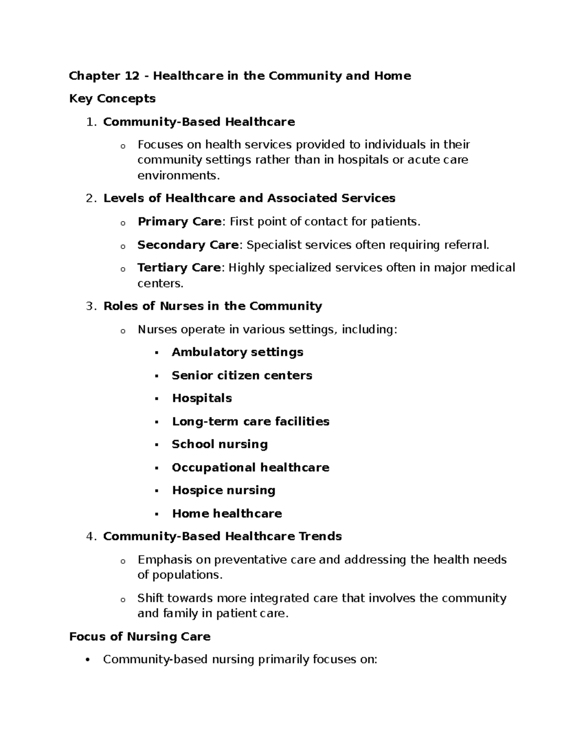 Chapter 12 SG f Undalmentals - Chapter 12 - Healthcare in the Community ...
