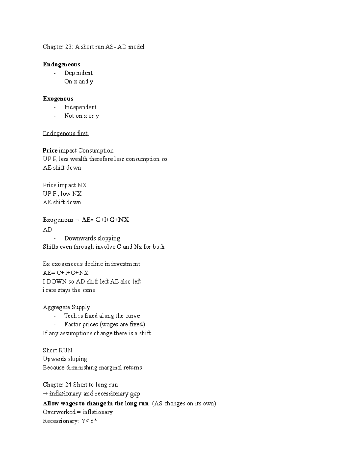 SOS EC140 - Detailed lecture notes - Chapter 23: A short run AS- AD ...