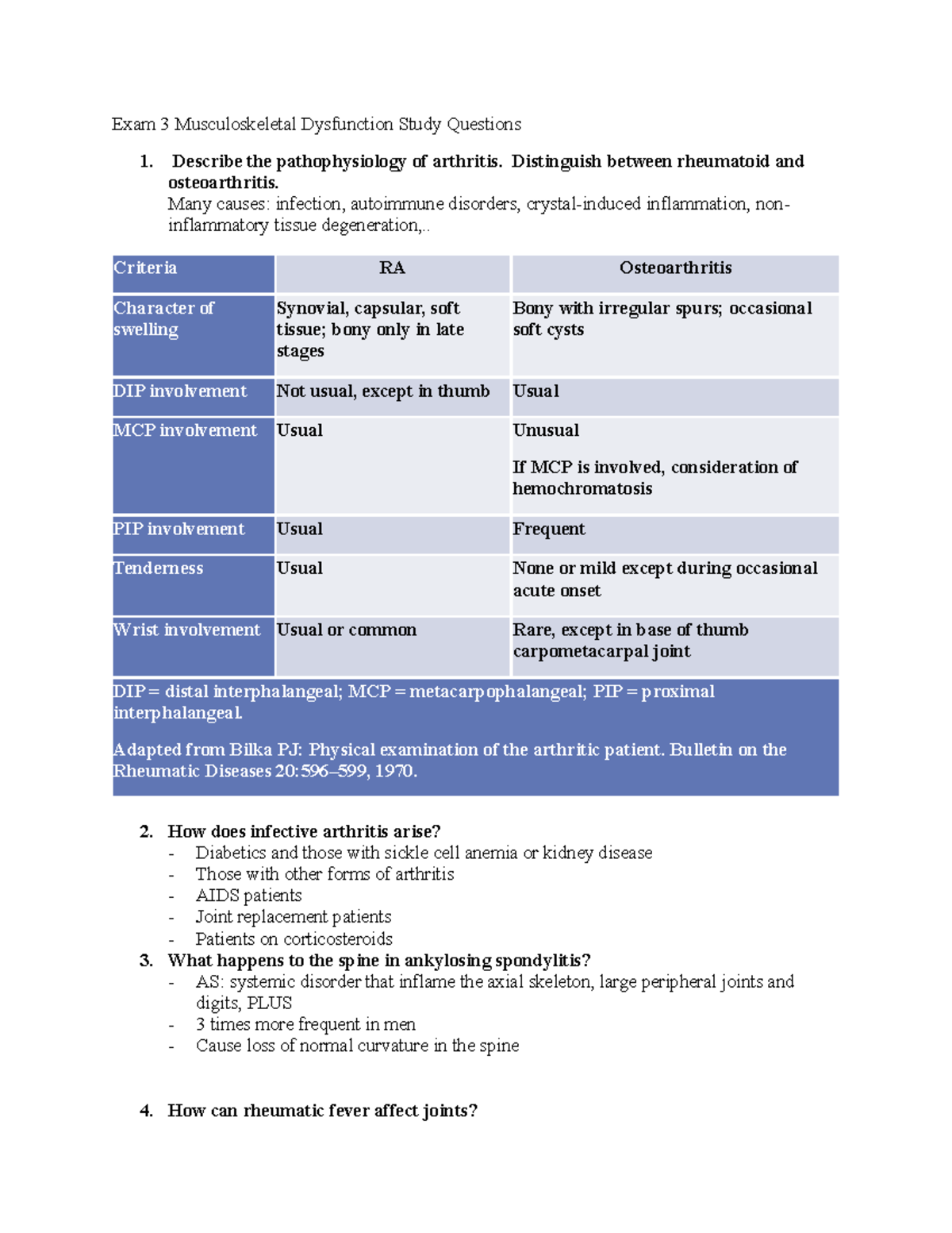 Musculoskeletal Study Questions - Exam 3 Musculoskeletal Dysfunction ...