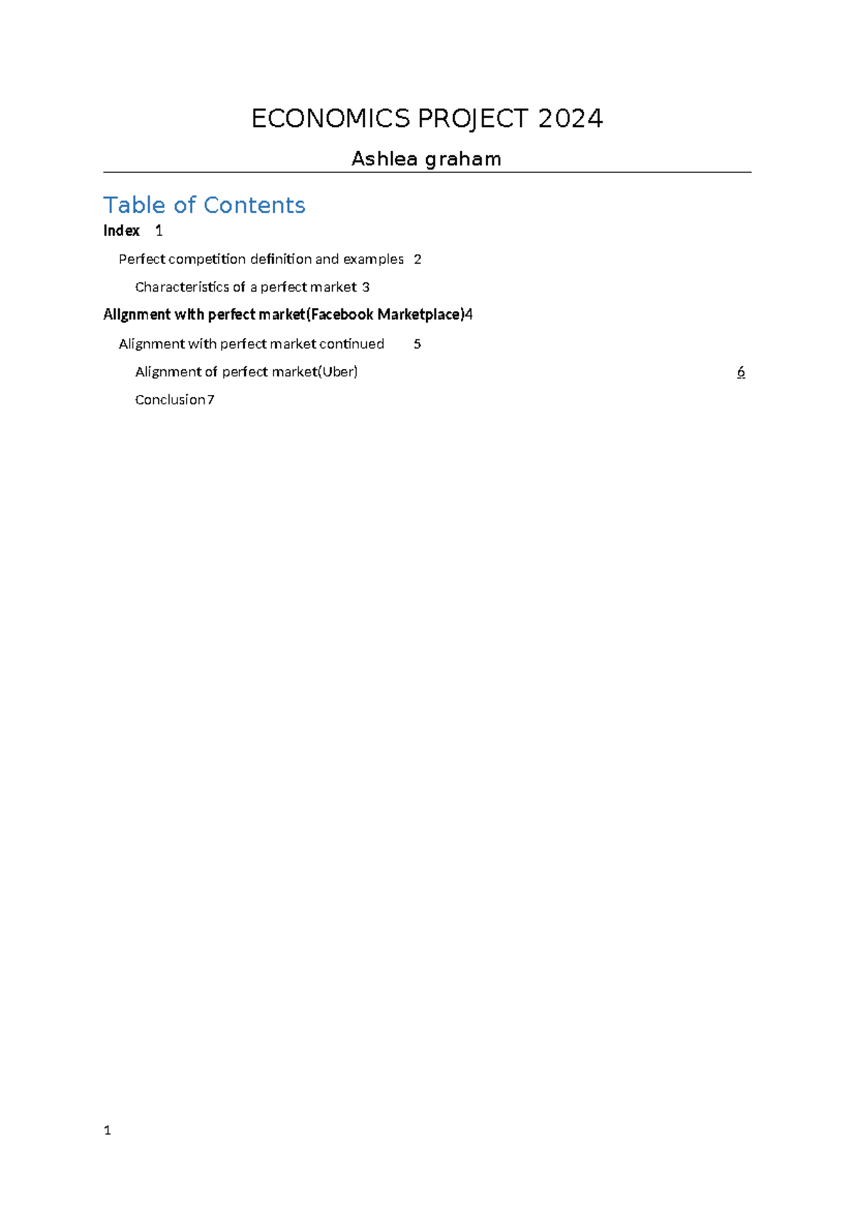 Economics Project 2024 - Ashlea graham - ECONOMICS PROJECT Index Table ...