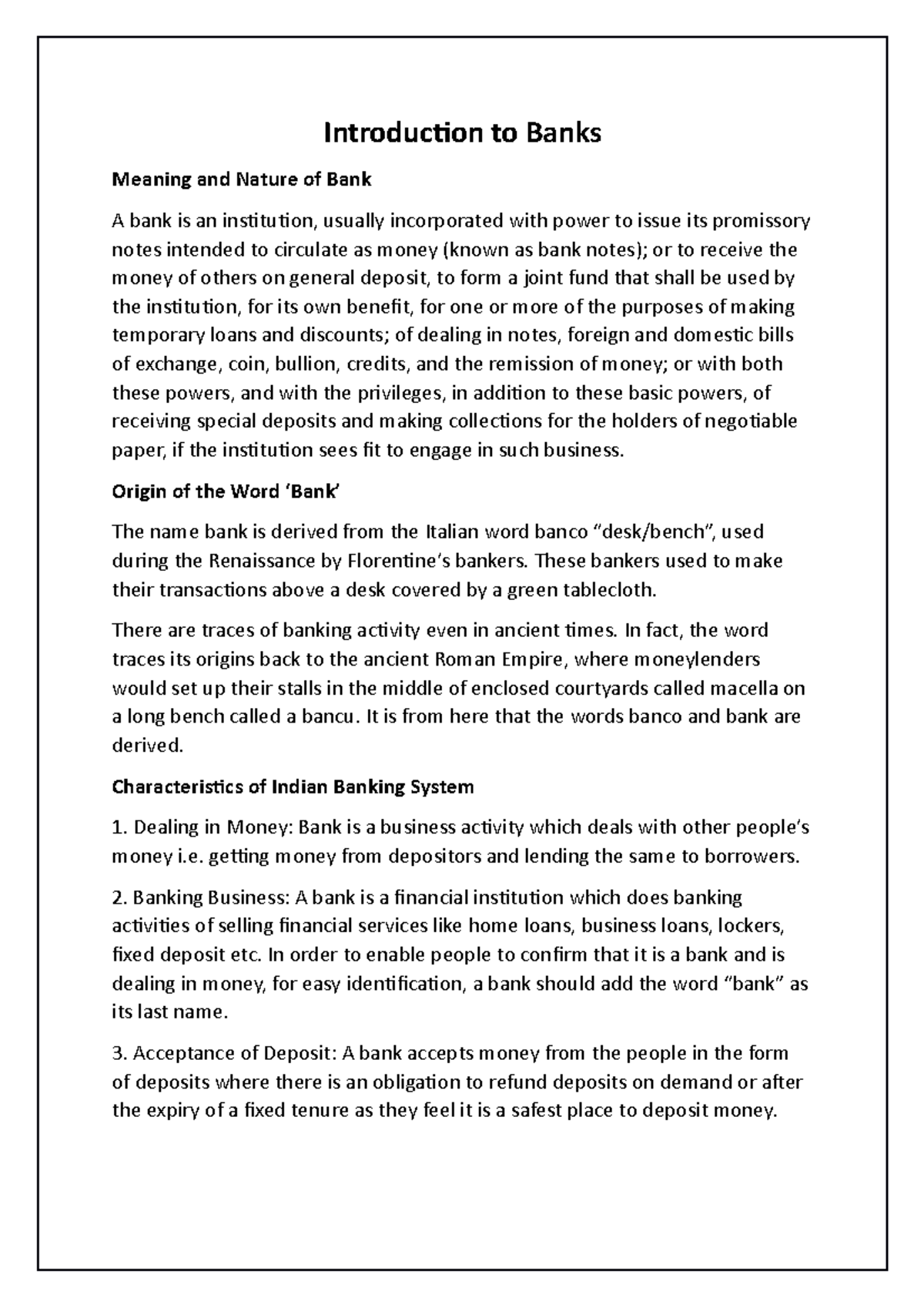 Introduction to Banks - Introduction to Banks Meaning and Nature of ...