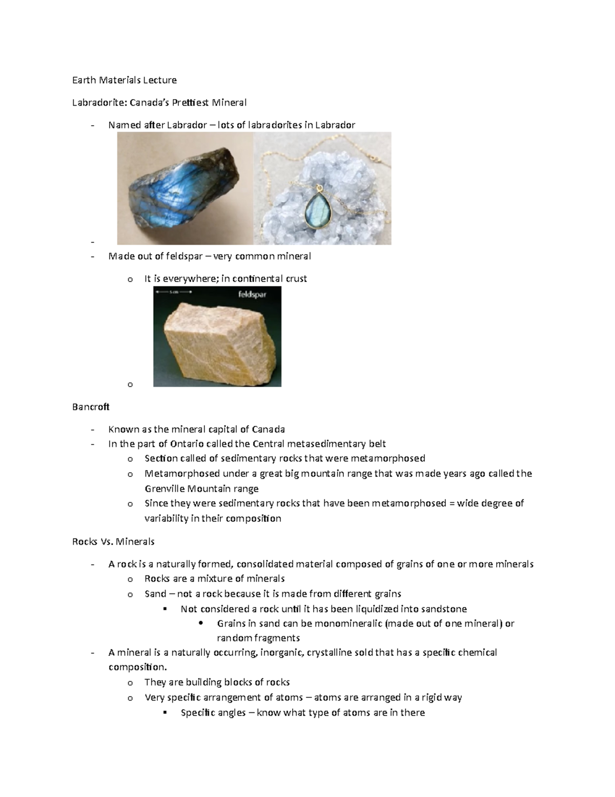 Earth Materials Lecture - EARTH MATERIALS - ES274 - WLU - Studocu