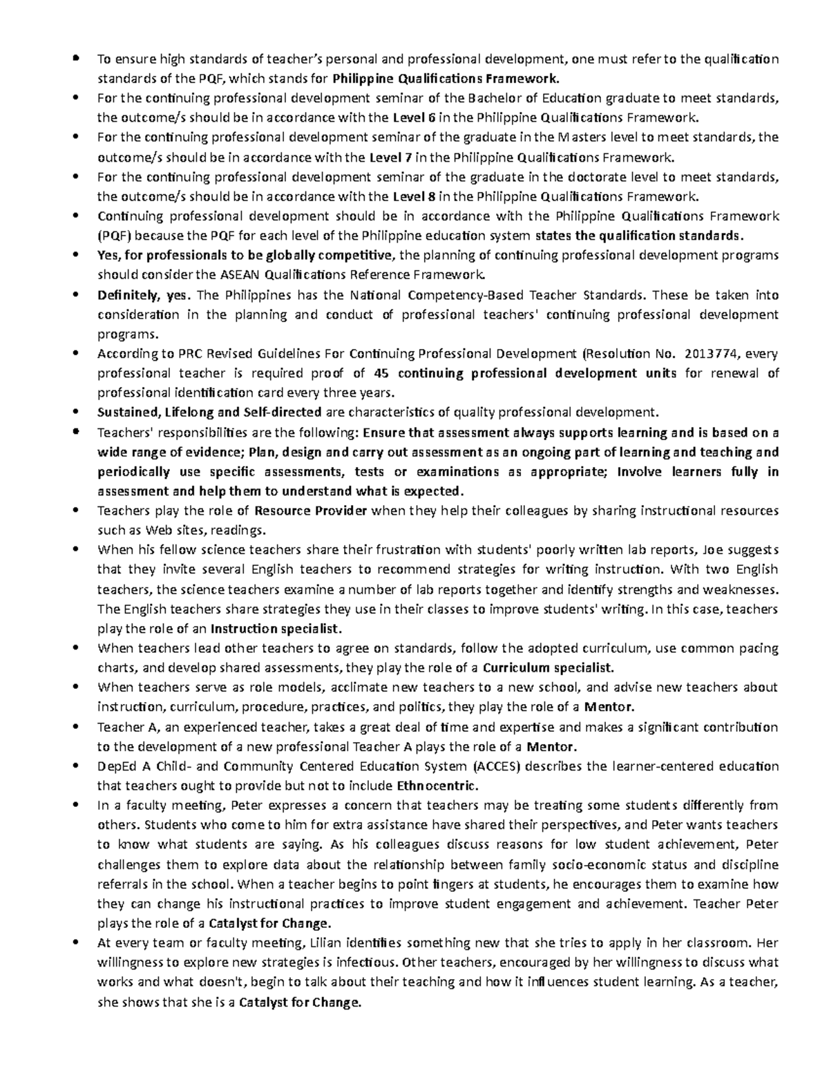 Topnotchers Notes FOR PROF ED - To ensure high standards of teacher’s ...