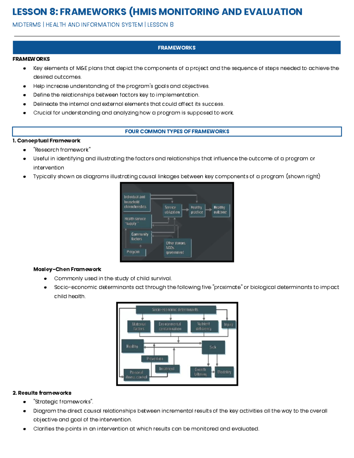 HIS Lesson 8 - LESSON 8: FRAMEWORKS (HMIS MONITORING AND EVALUATION ...