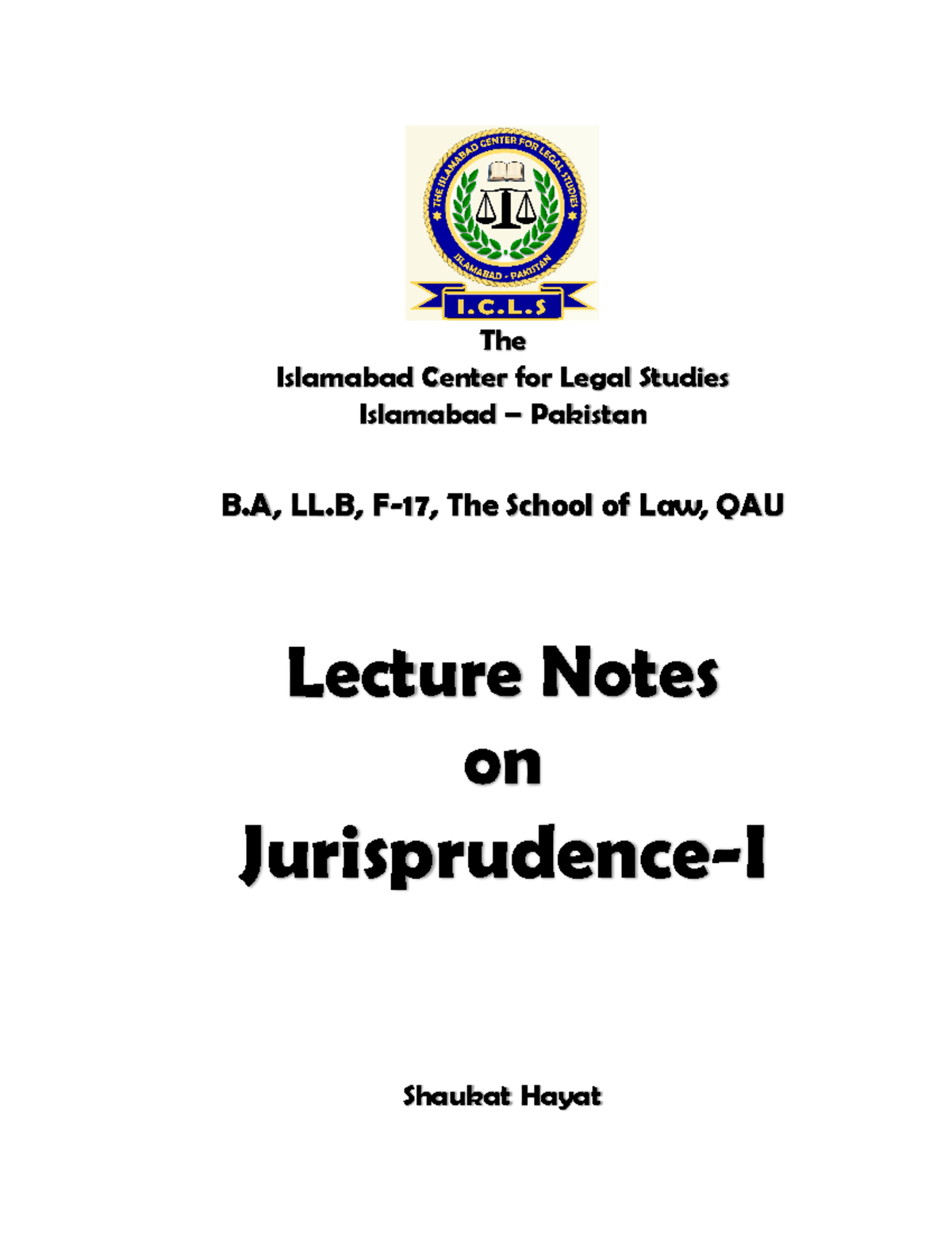 Lecture Notes on Jurisprudence-1 F-17 QAU ppt - The Islamabad Center ...