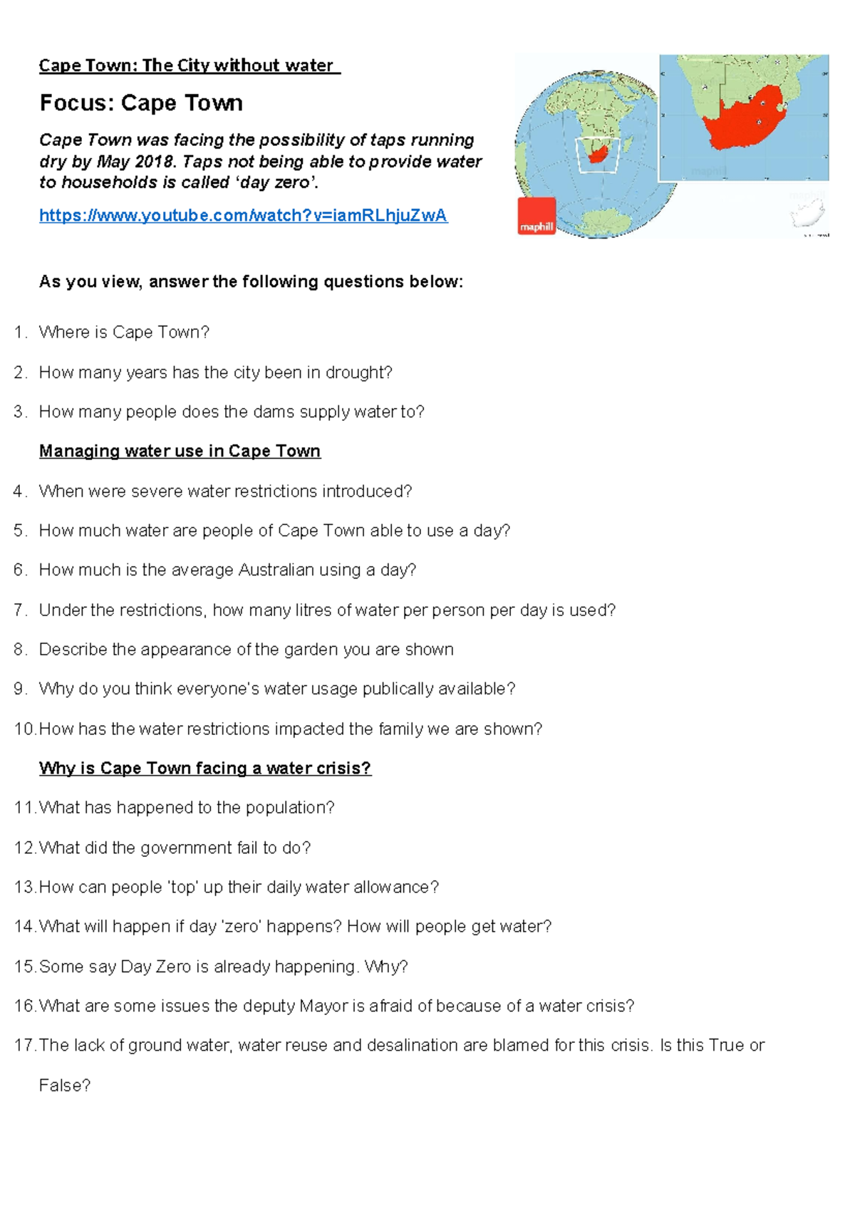 City without water - Cape Town: The City without water Focus: Cape Town ...