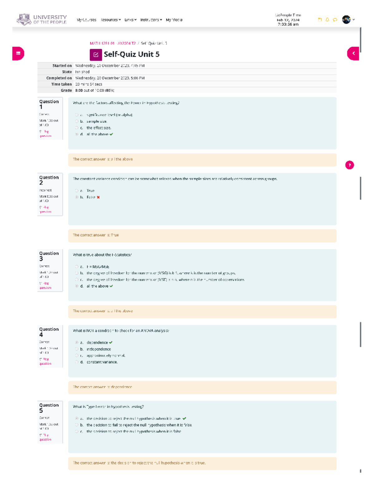 Unit 5 self quiz - Self Quiz - MATH 1281 - Studocu