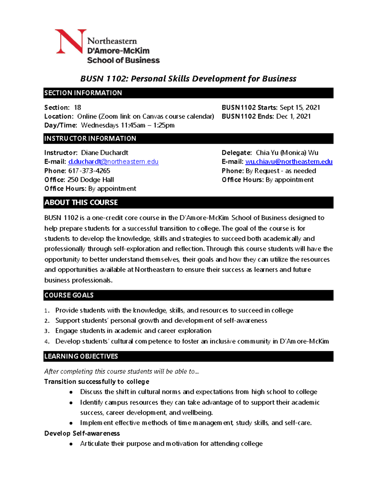 BUSN 1102 Fall 2021 Syllabus - BUSN 1102: Personal Skills Development ...
