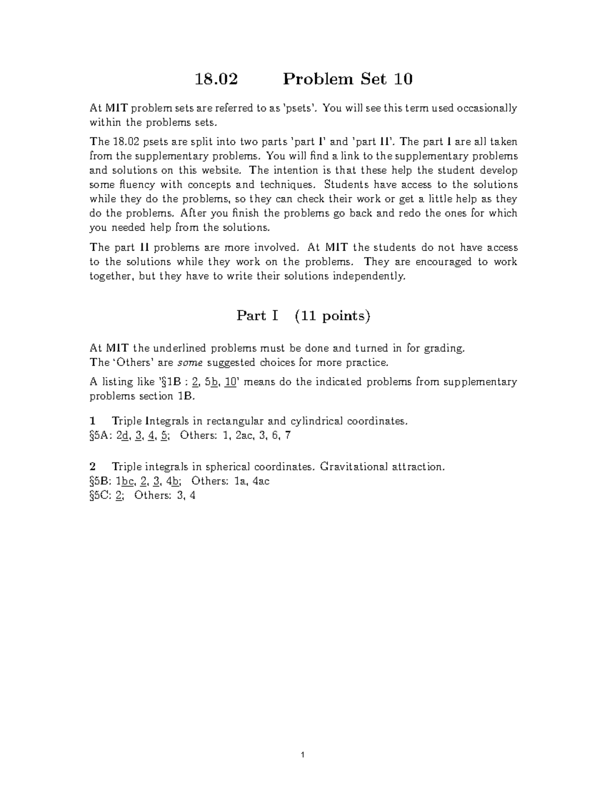 MIT18 02SC pset10 - Homework problems on triple integrals - 18 Problem ...