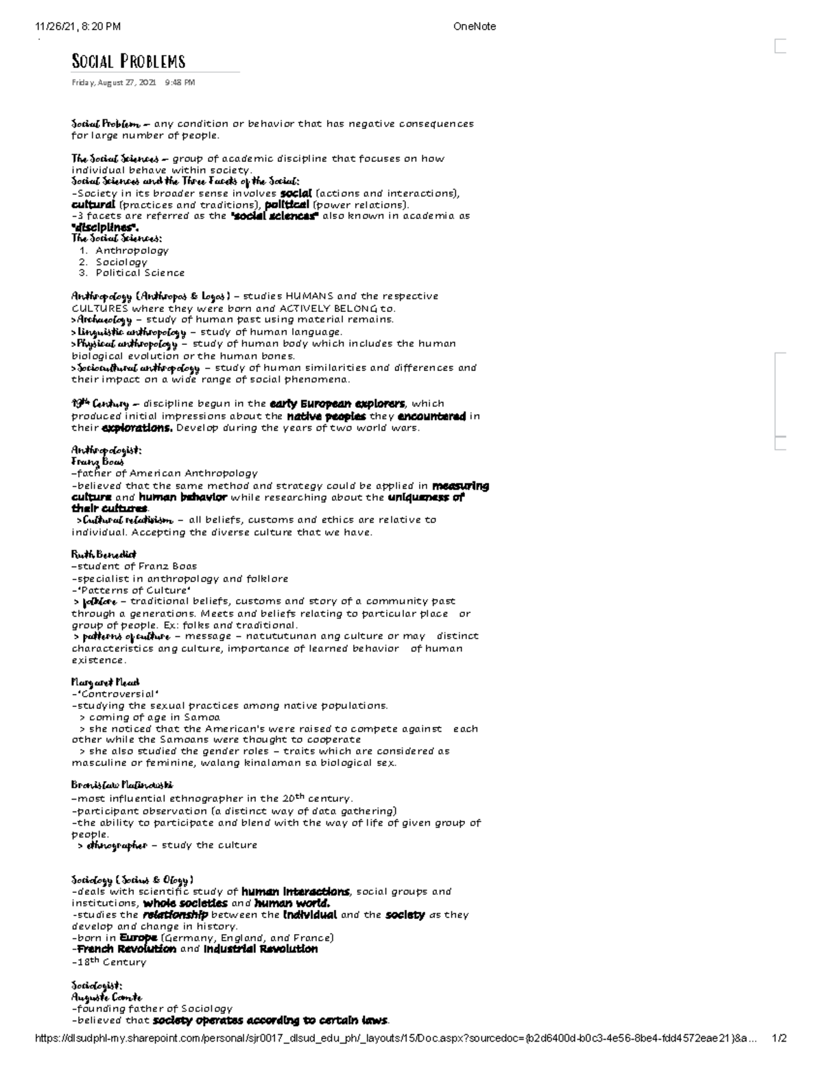 Social Problems - 11/26/21, 8:20 PM OneNote - Studocu