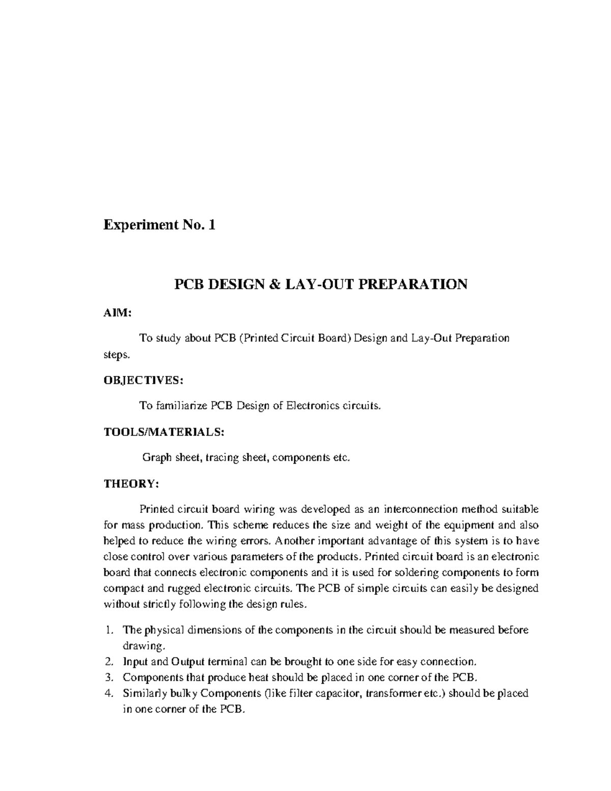 PCB LAB - Question - Experiment No. 1 PCB DESIGN & LAY-OUT PREPARATION ...