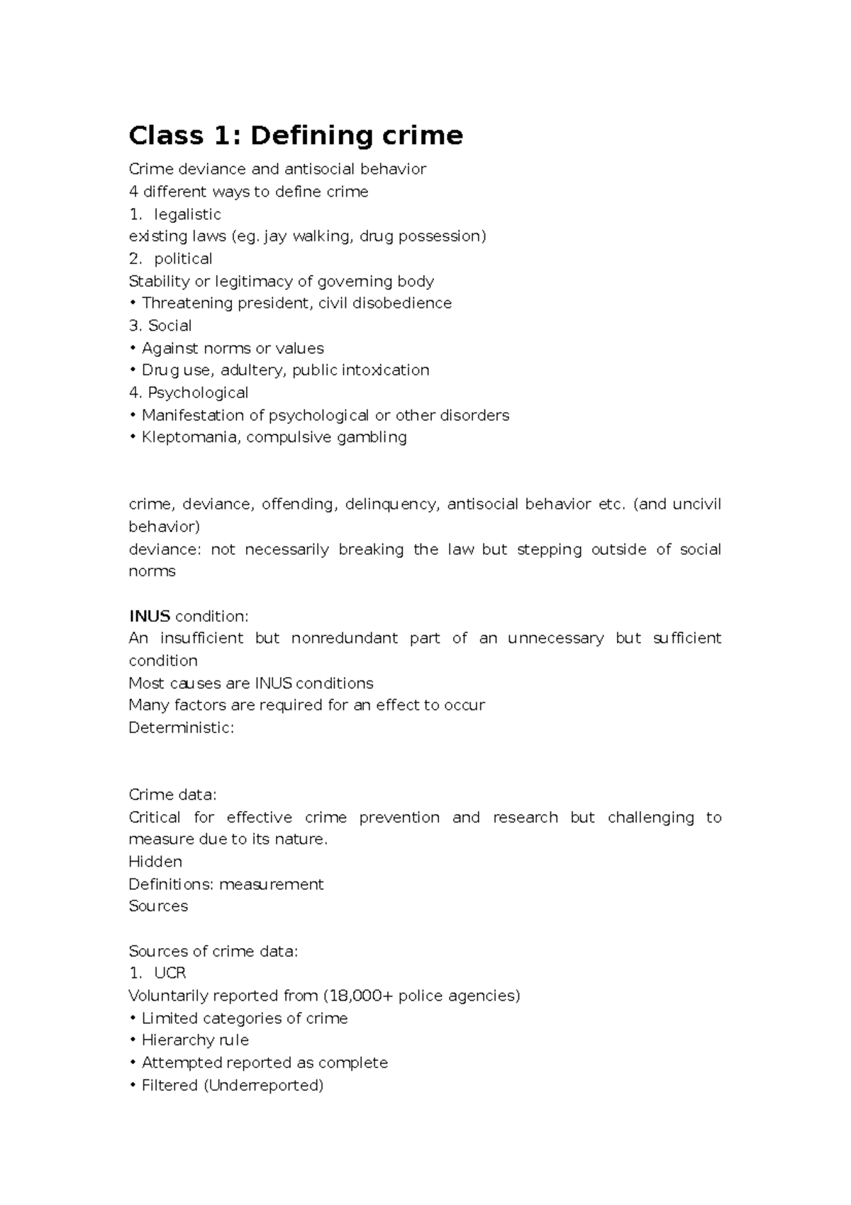 CRIM - part of lecture - Class 1: Defining crime Crime deviance and ...