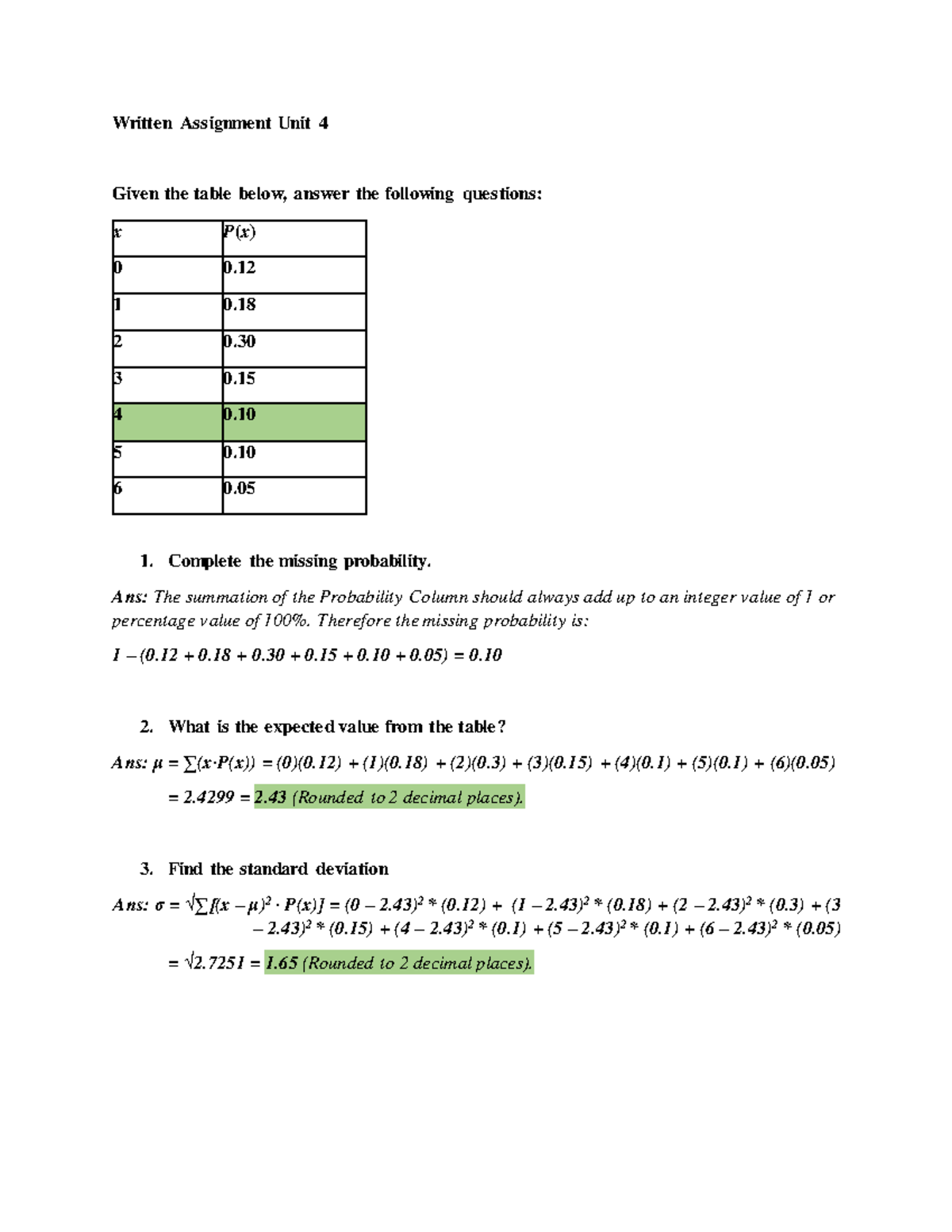 MATH 1280-WA-Unit 4-C1987085 - Written Assignment Unit 4 Given the ...