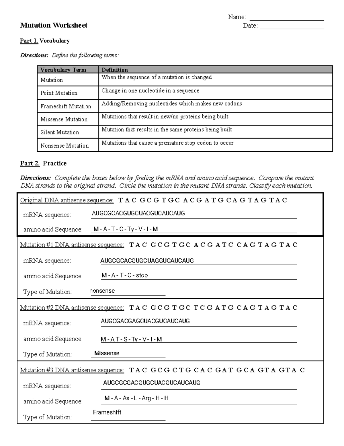 Kami Export - Copy of Honors Biology Mutation Worksheet - Name ...