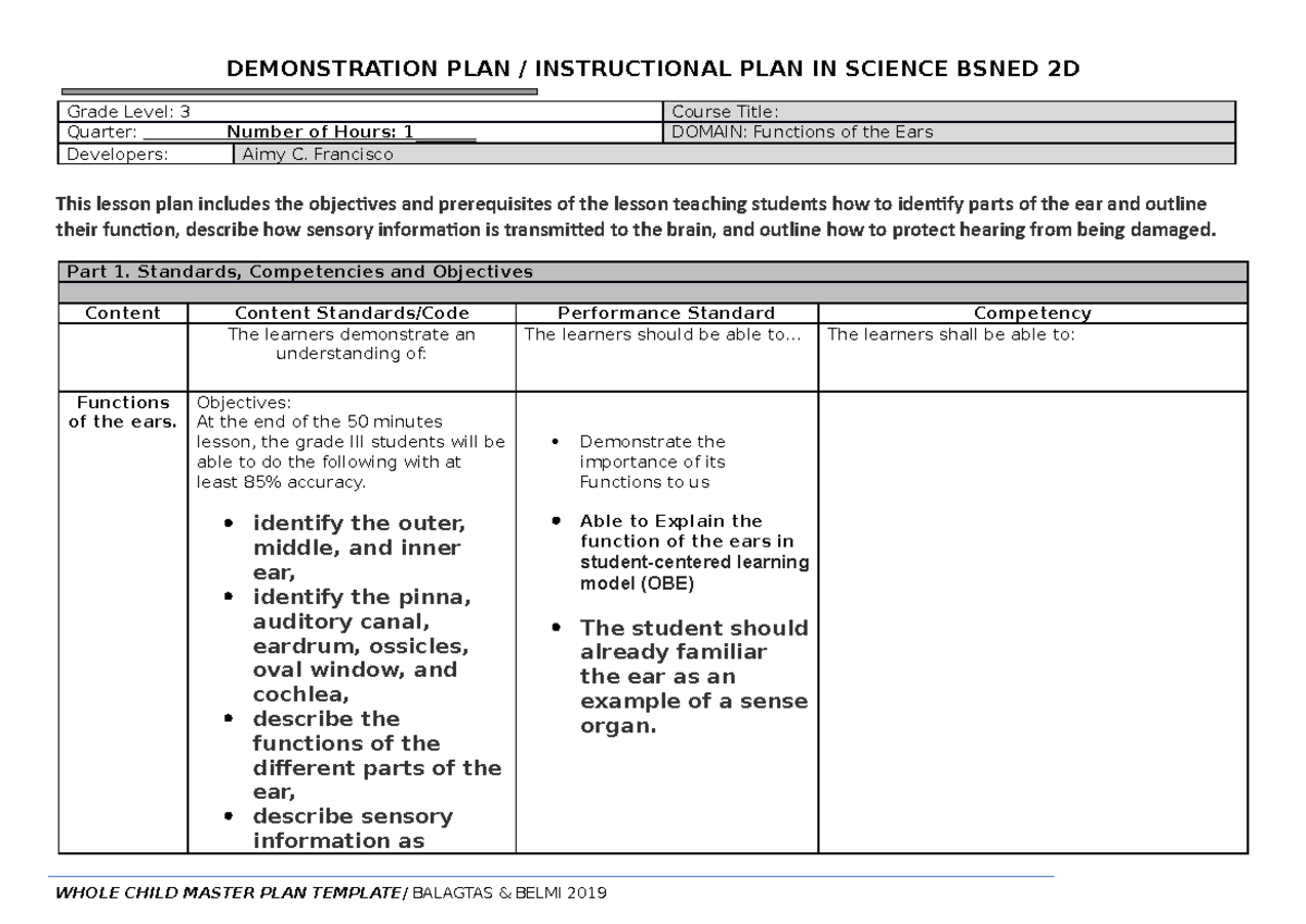 Aim - eduacation learner - DEMONSTRATION PLAN / INSTRUCTIONAL PLAN IN ...