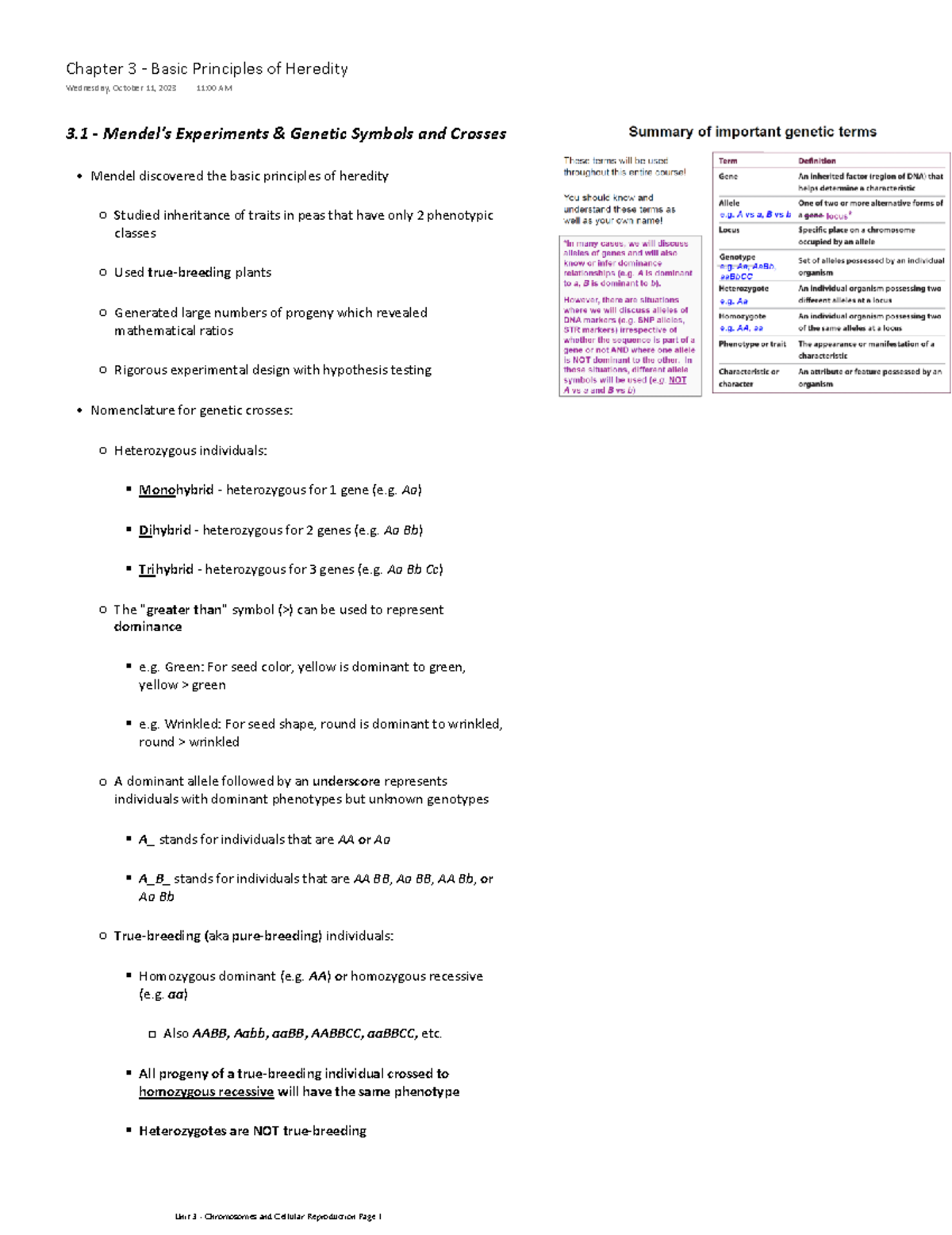 Chapter 3 - Basic Principles of Heredity - 3 - Mendel's Experiments ...