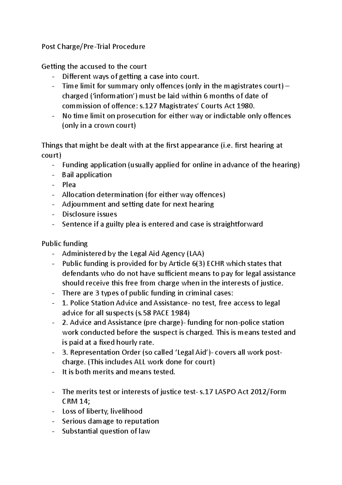 Lecture 5- first hearing (Magistrates') - Post Charge/Pre-Trial ...