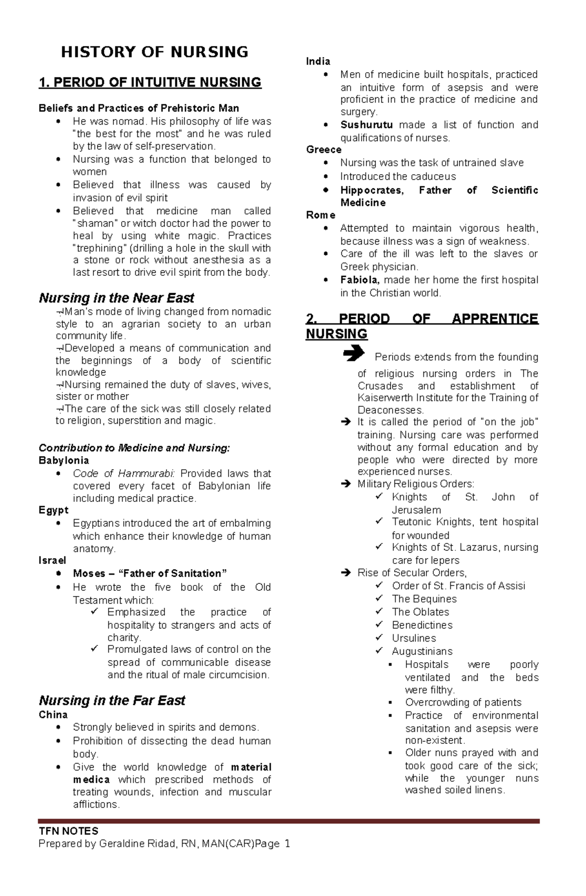 Nurse Leaders HISTORY OF NURSING - HISTORY OF NURSING 1. PERIOD OF ...