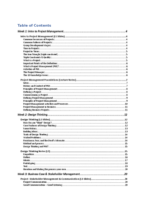 INF Study Notes - Table of Contents Week 1: Intro to Project - Studocu