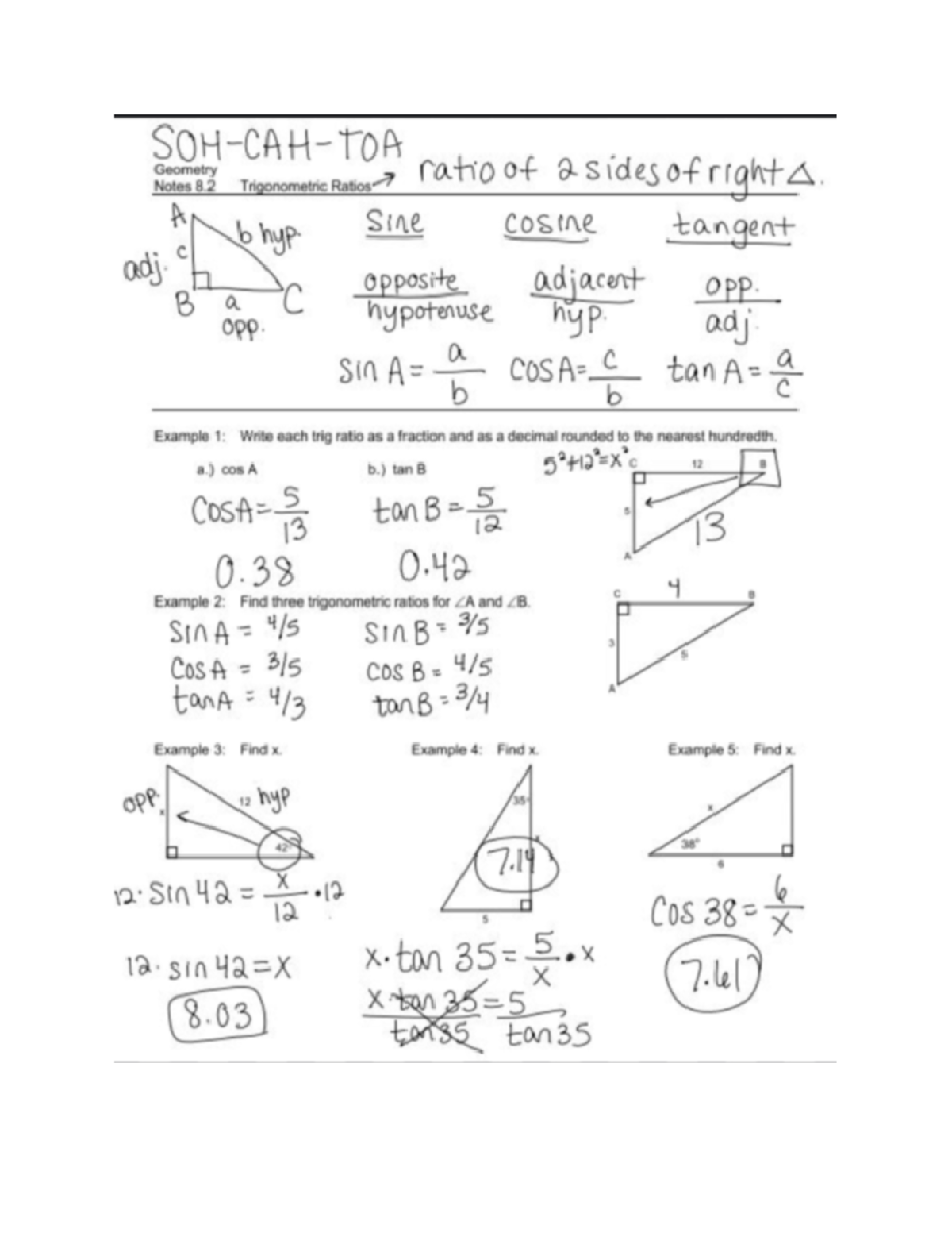 Notes /Geometry - Geometry Notes 8 Trigonometric Ratios ratio of 2 ...