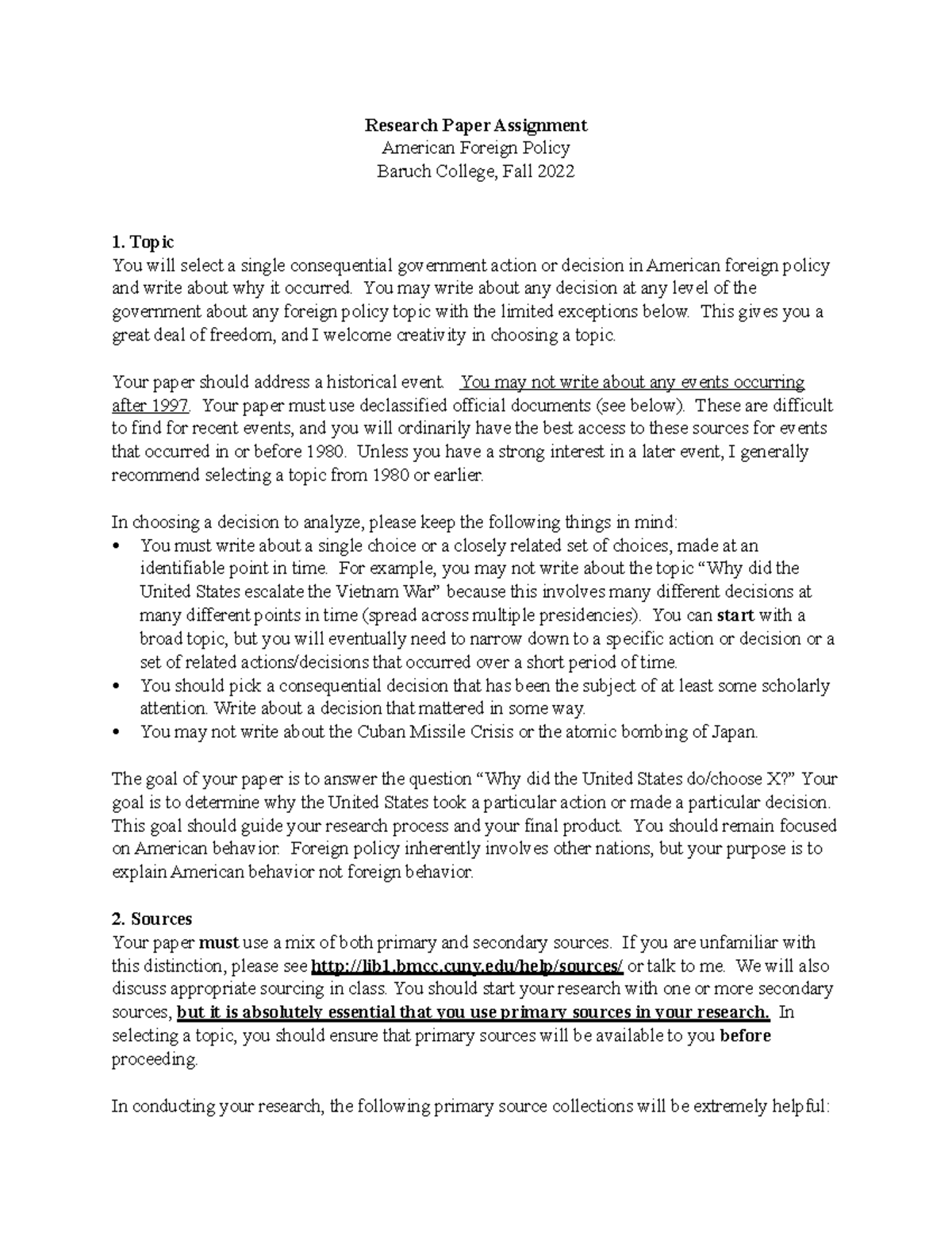 Research Paper Assignment - Research Paper Assignment American Foreign ...