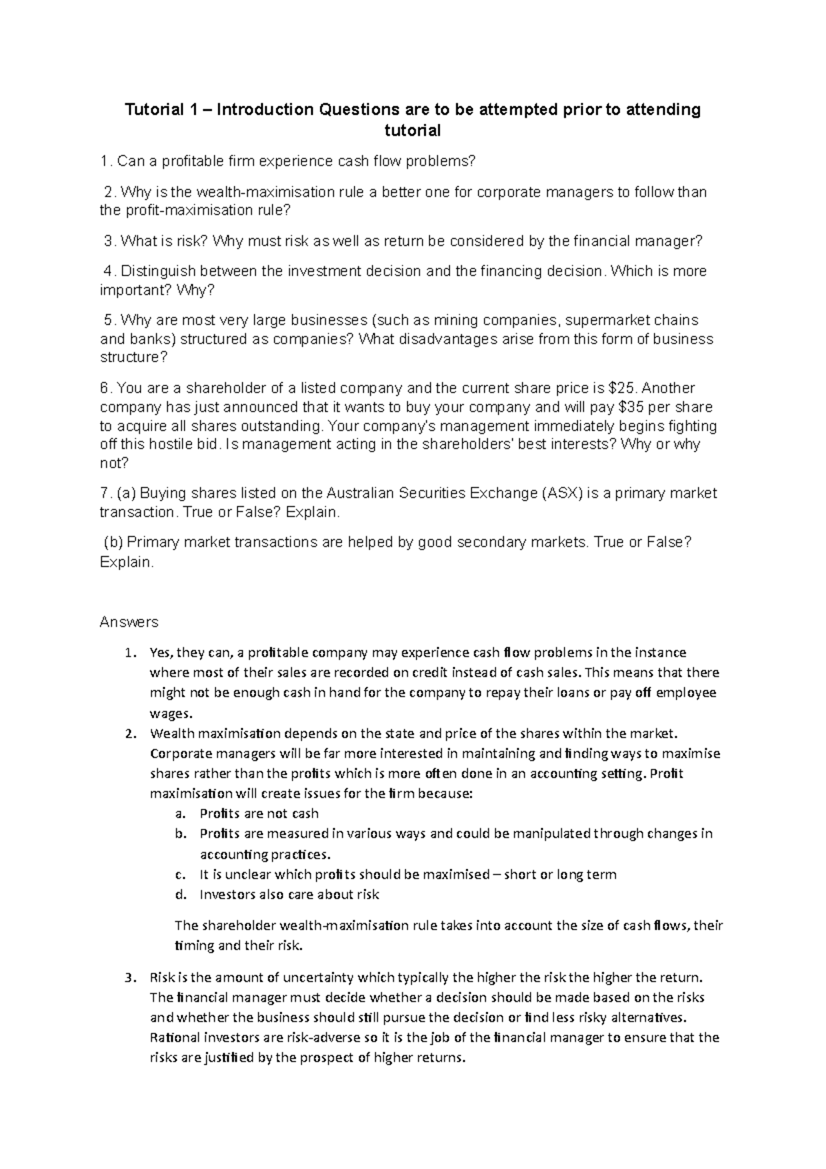 Tutorial 1 Answer Attempt - Tutorial 1 – Introduction Questions are to be attempted prior to ...