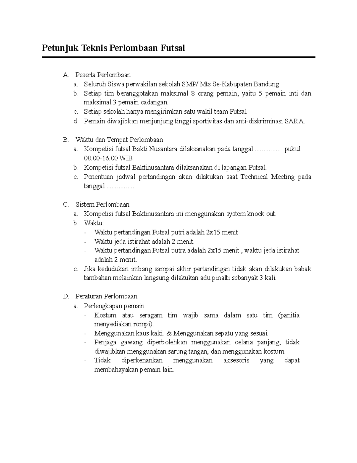 370226855 Juknis Perlombaan Futsal - Petunjuk Teknis Perlombaan Futsal ...