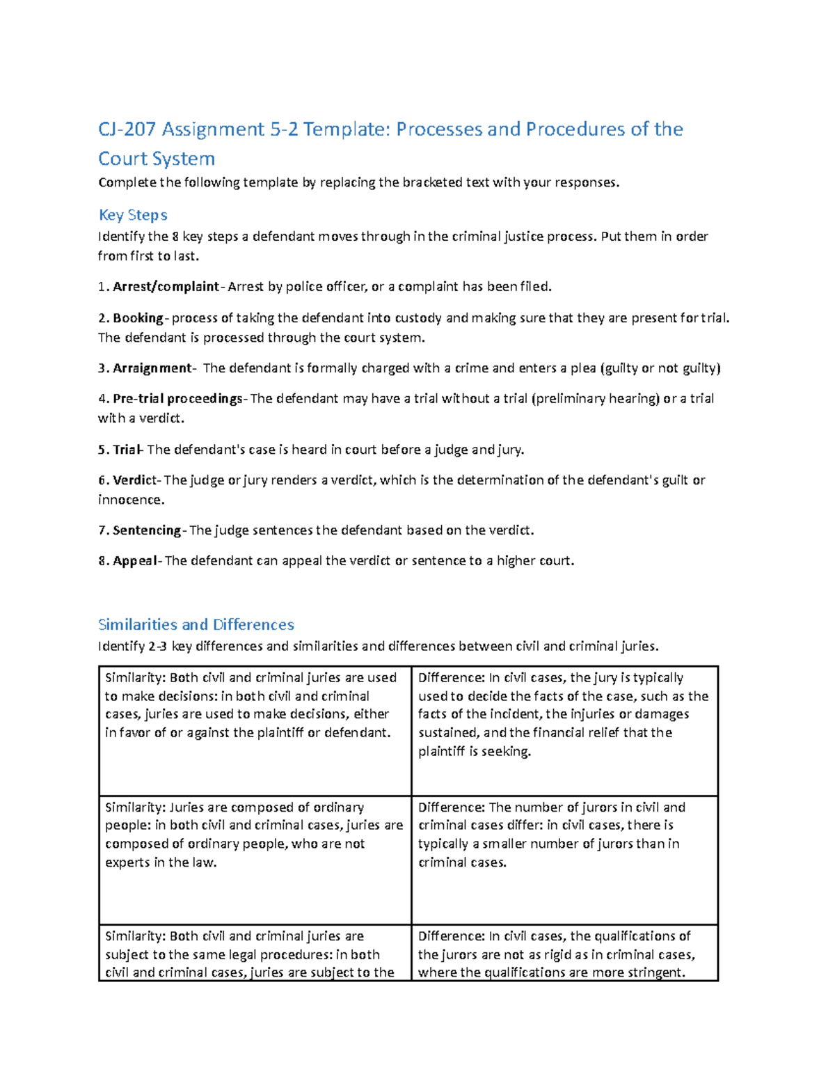 CJ-207 Assignment 5-2 Template - Key Steps Identify the 8 key steps a ...