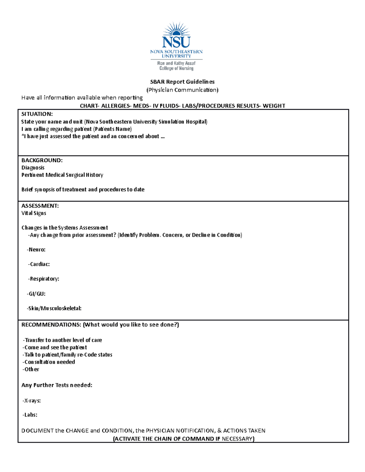 Isbarr Report Form 2018 - SBAR Report Guidelines (Physician ...