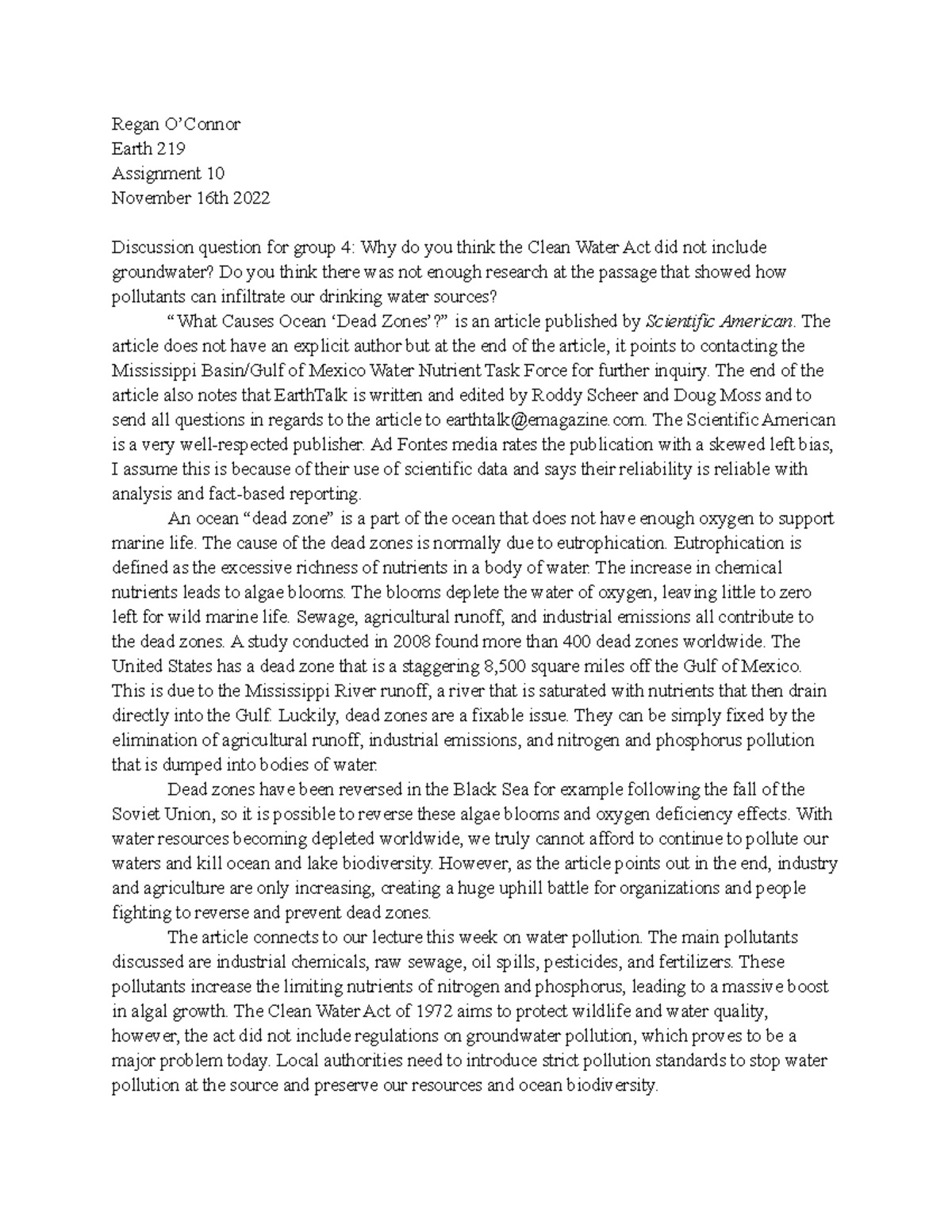 A10 Earth 219 Assignment - Regan O’Connor Earth 219 Assignment 10 ...