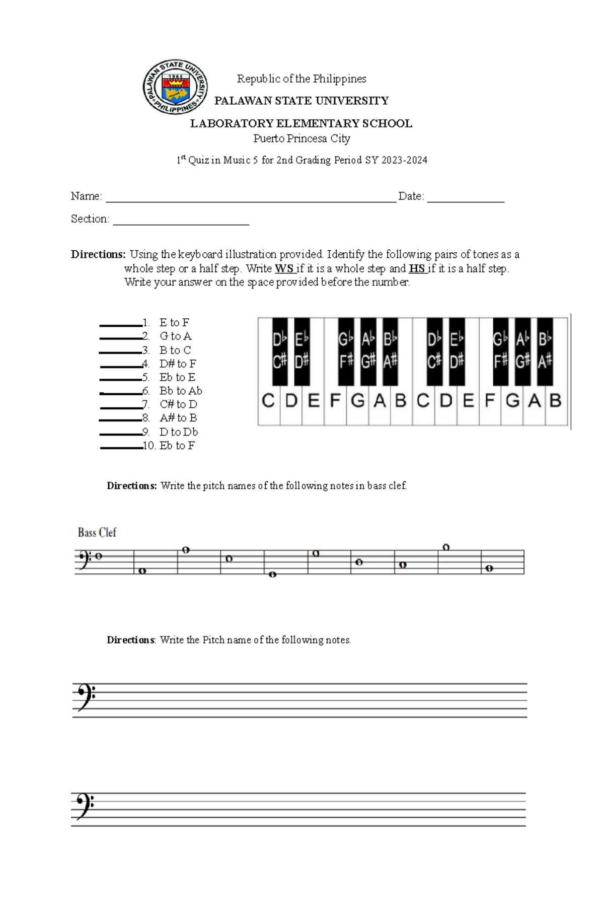 Quiz1in Music 5 - fdfsf - Republic of the Philippines PALAWAN STATE ...