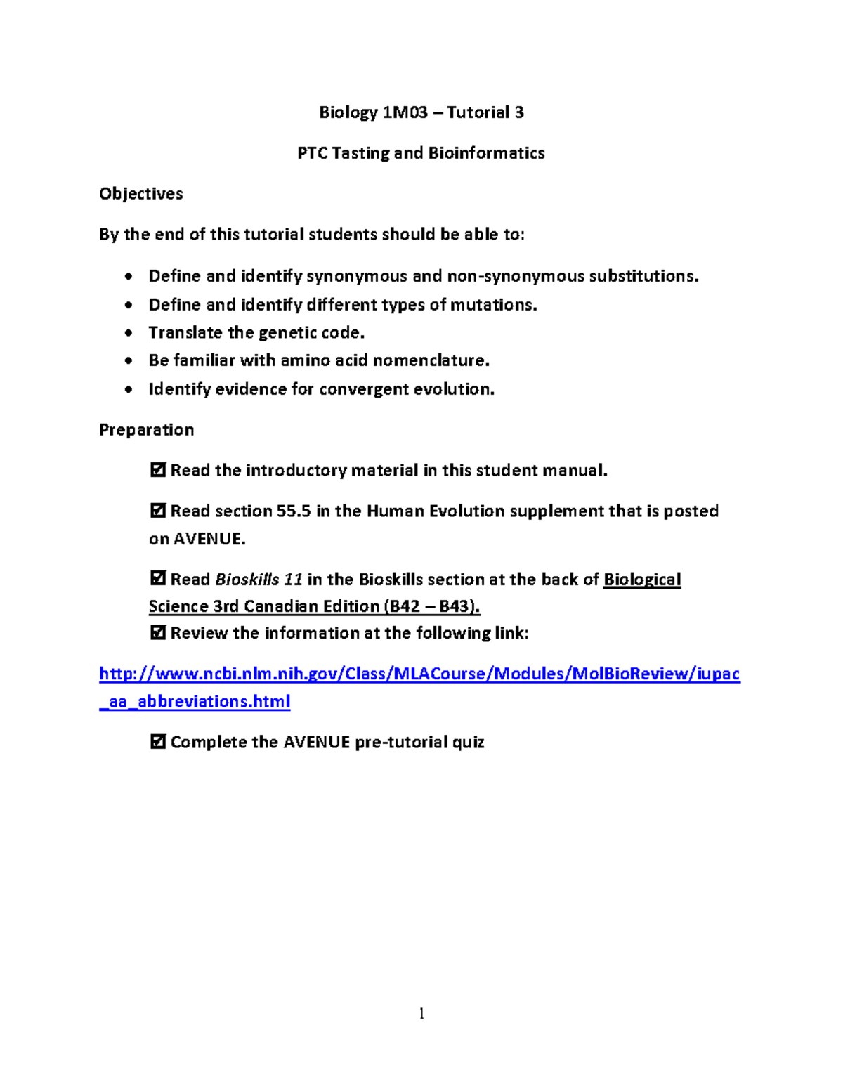 PTC Tasting and Bioinformatics Student Package - Warning: TT: undefined function: 32 Biology ...