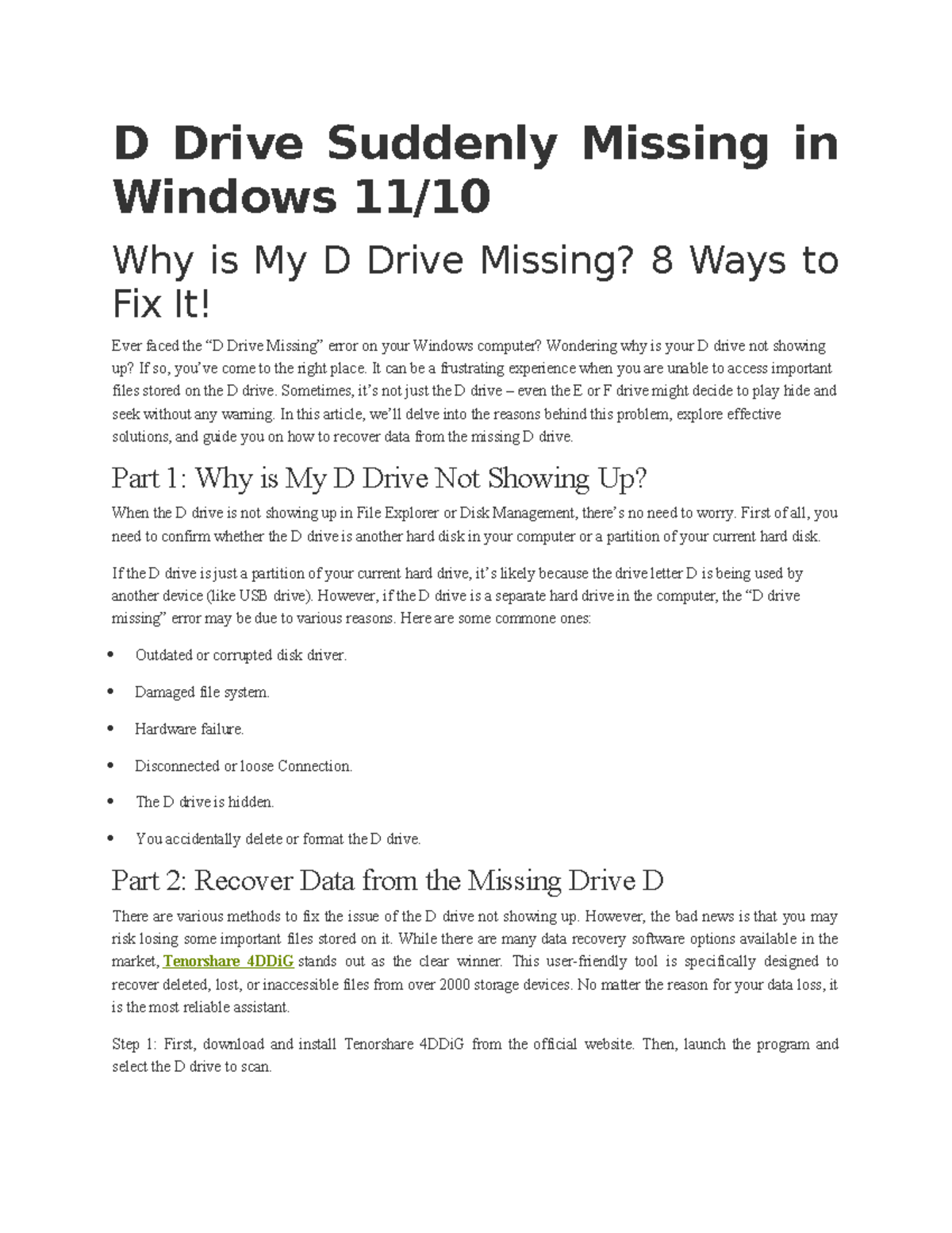 D Drive Suddenly Missing in Windows 11 - It can be a frustrating ...