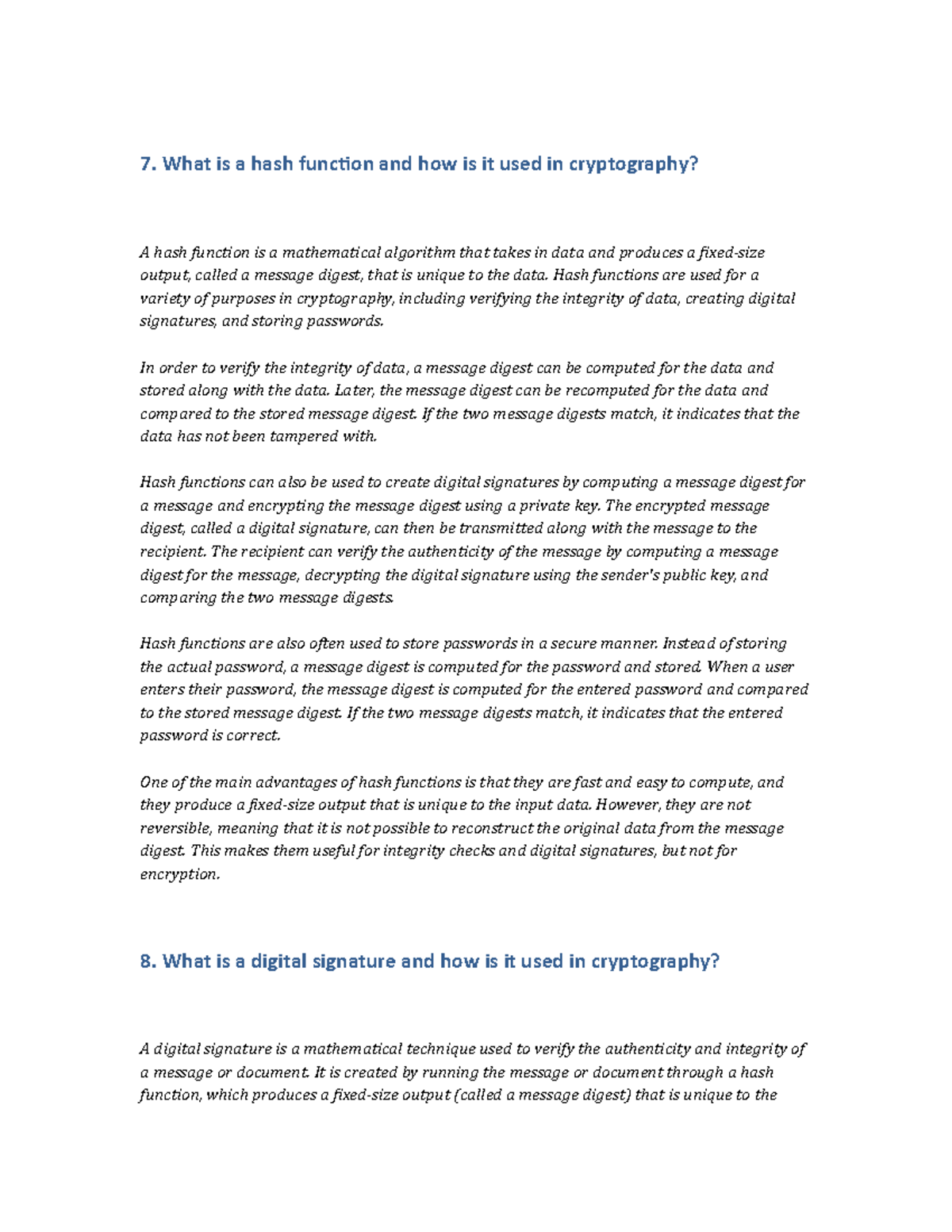 Cryptography 2 - 7. What is a hash function and how is it used in ...