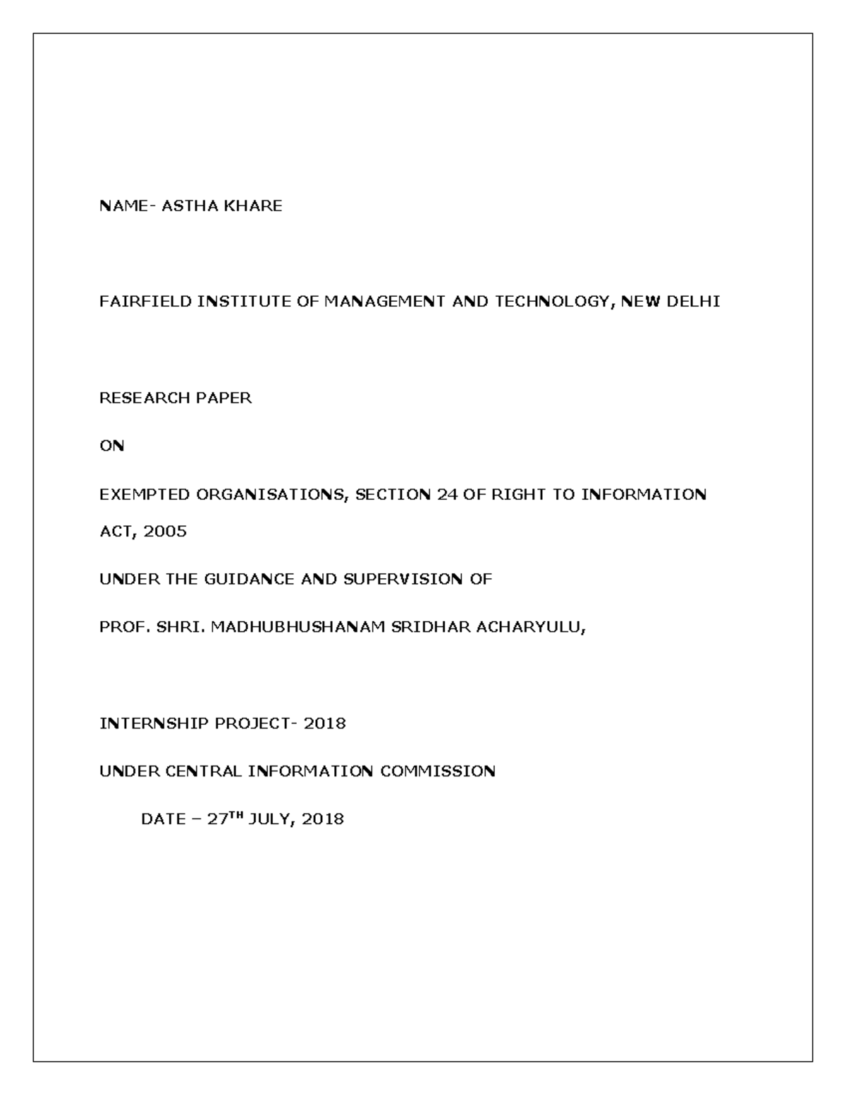Exempted Organisations, Section 24 OF RTI Act by Astha Khare - Llb ...