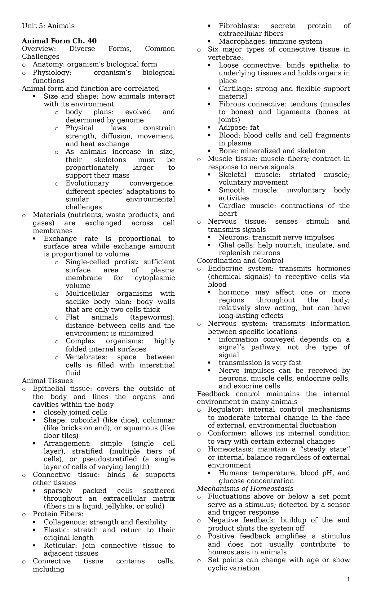Animal Form and Function: Overview of Anatomy Physiology and Tissues ...