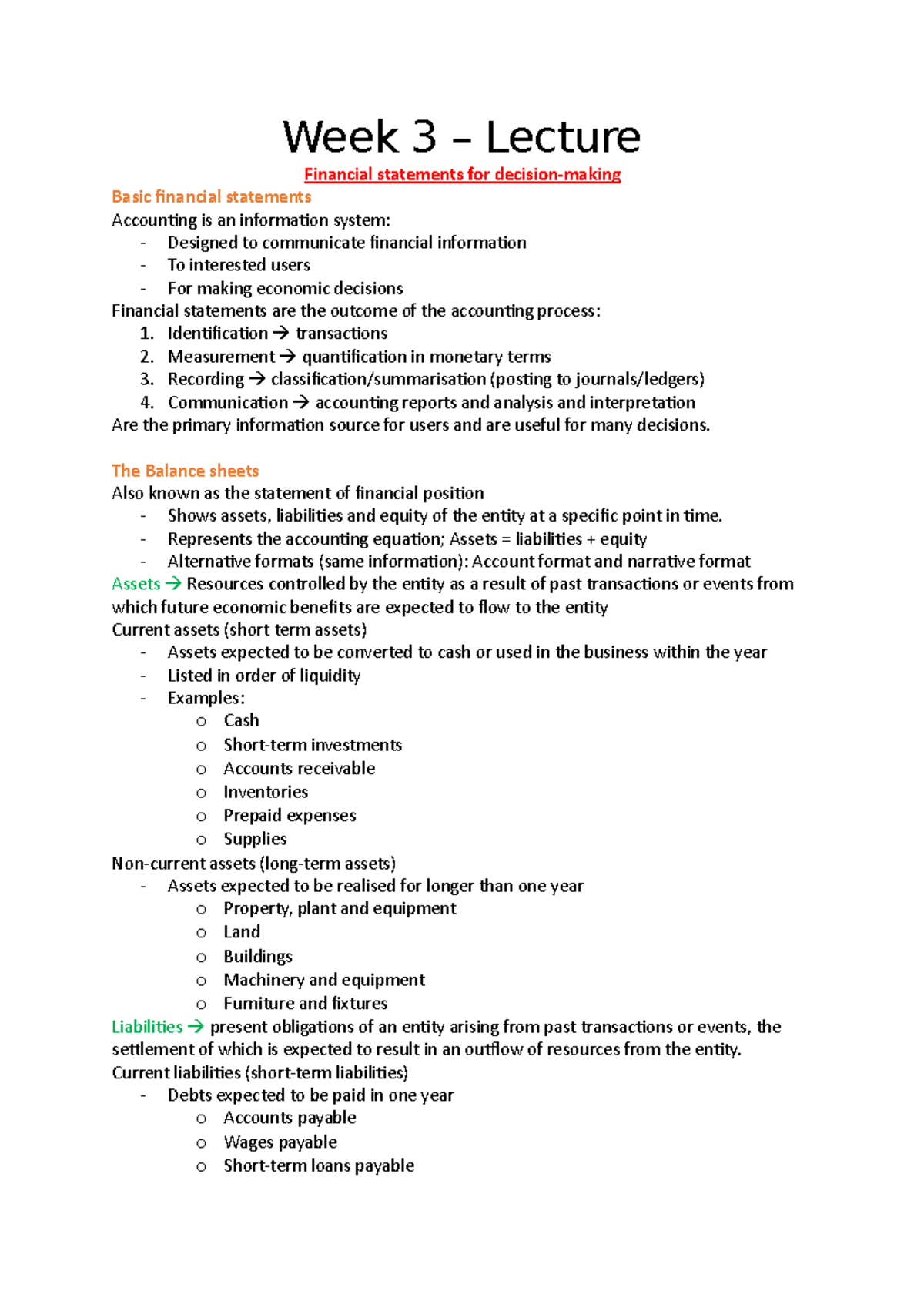 Week 3 - ACCY111 - Week 3 – Lecture Financial statements for decision ...